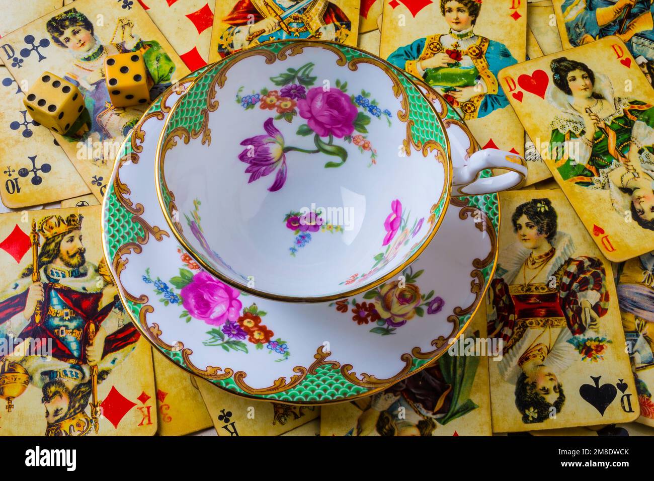 Old Tea Cup And Cards Stock Photo - Alamy