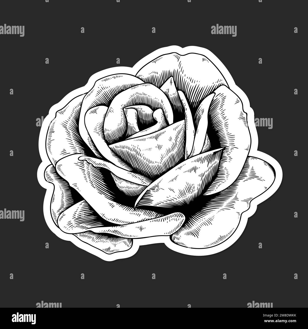 Black and white rose sticker with a white border vector Stock Vector ...