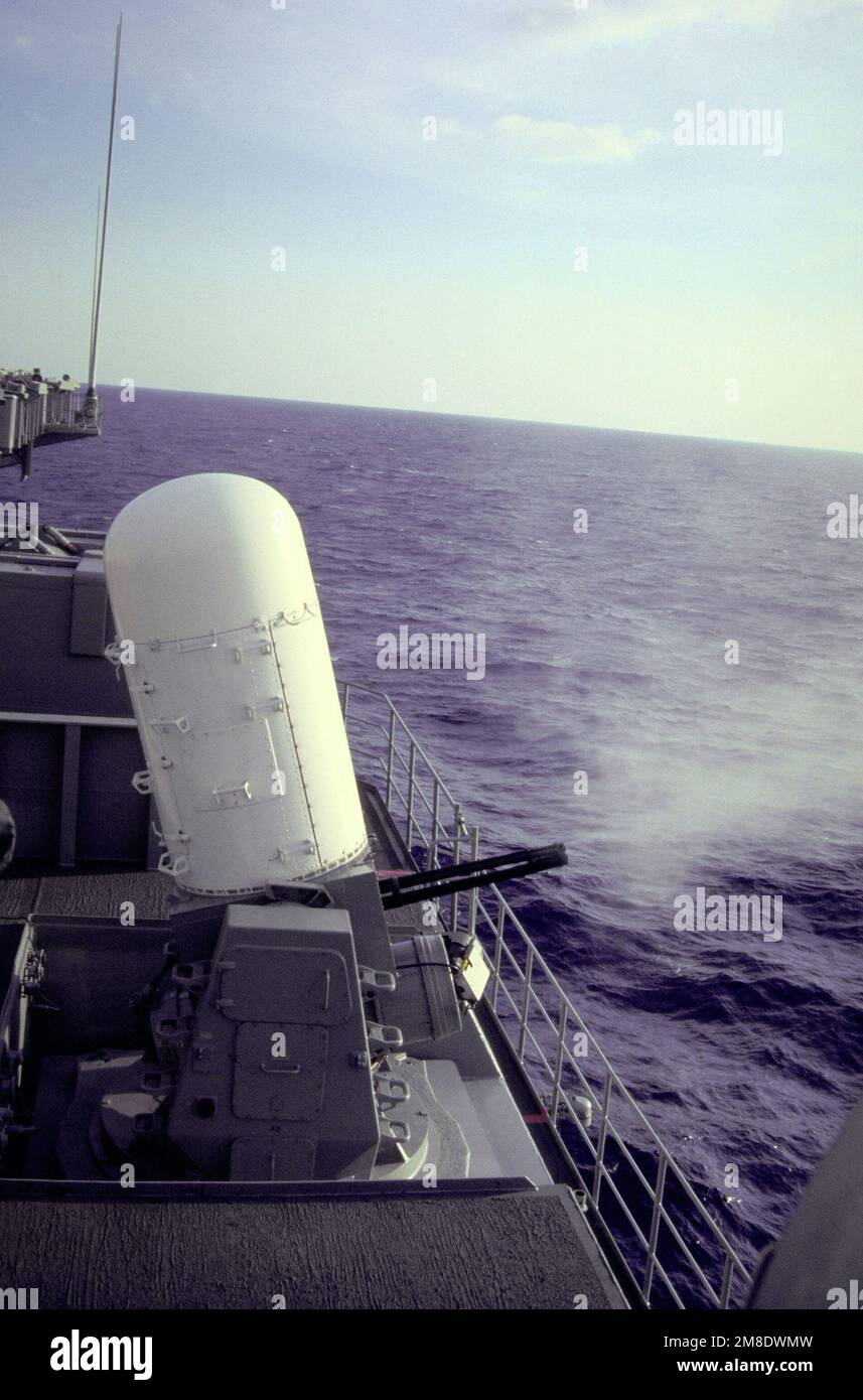 The Mark 16 Phalanx close-in weapon system (CIWS) in Mount 21 aboard ...