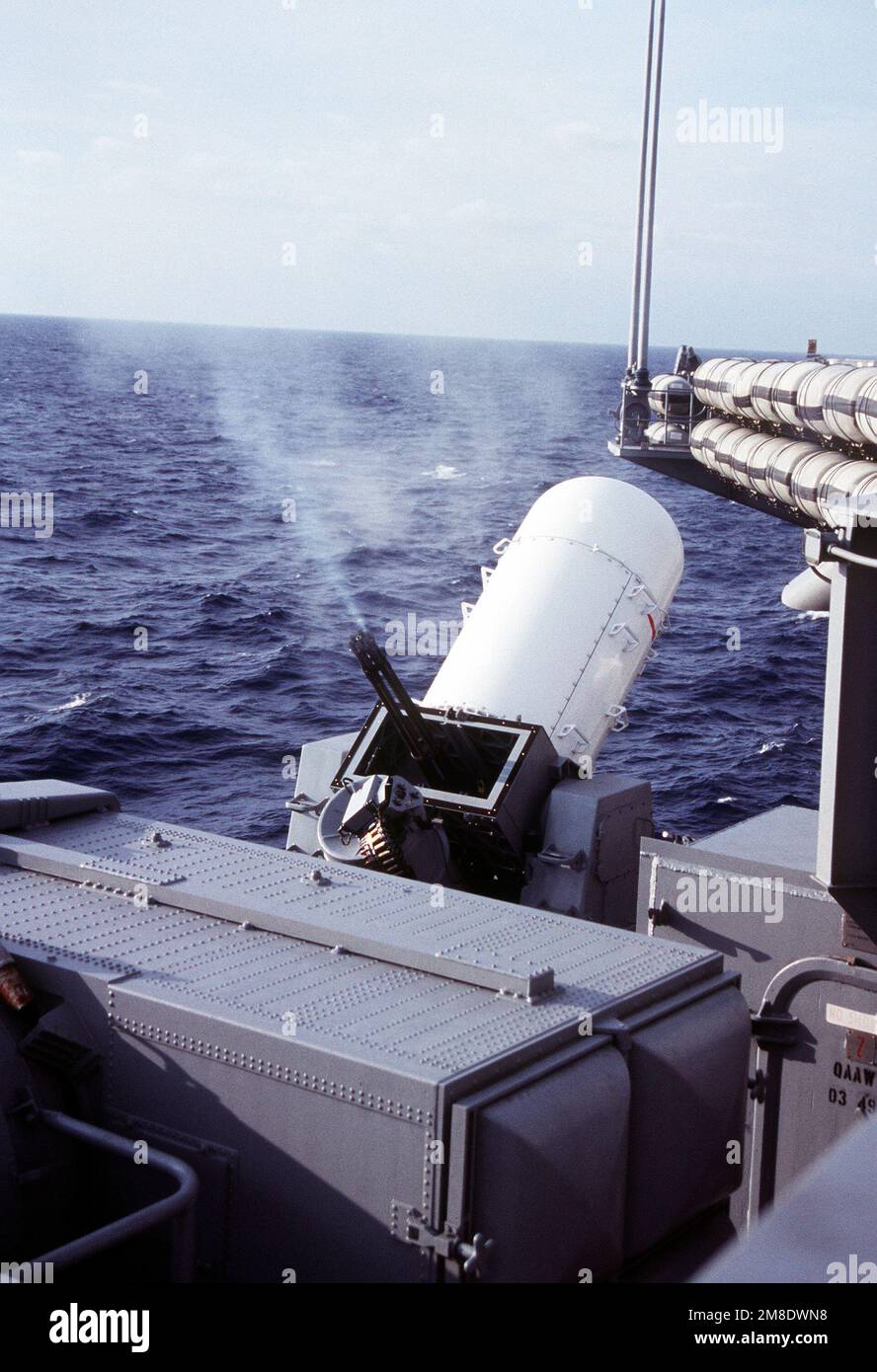 The Mark 16 Phalanx close-in weapon system (CIWS) in Mount 21 aboard ...