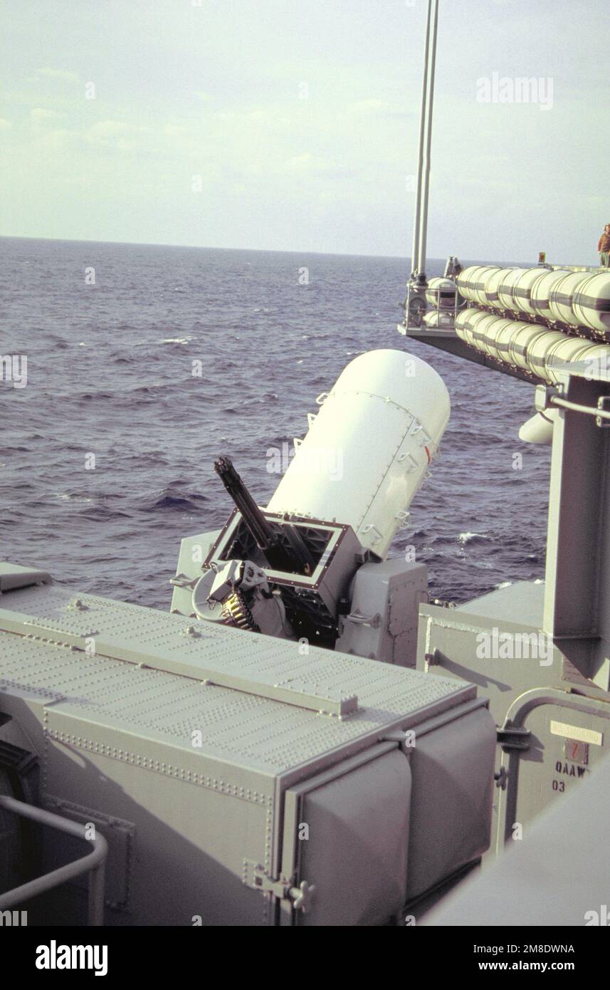 The Mark 16 Phalanx close-in weapon system (CIWS) in Mount 21 aboard ...