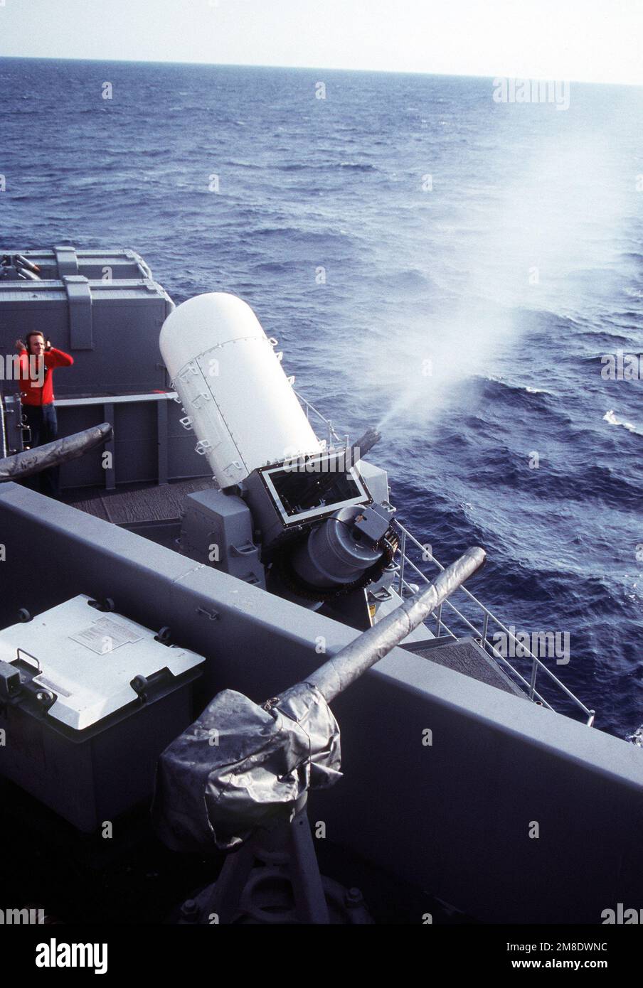 The Mark 16 Phalanx close-in weapon system (CIWS) in Mount 21 aboard ...