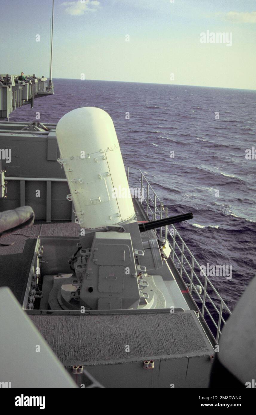 The Mark 16 Phalanx close-in weapon system (CIWS) in Mount 21 aboard ...