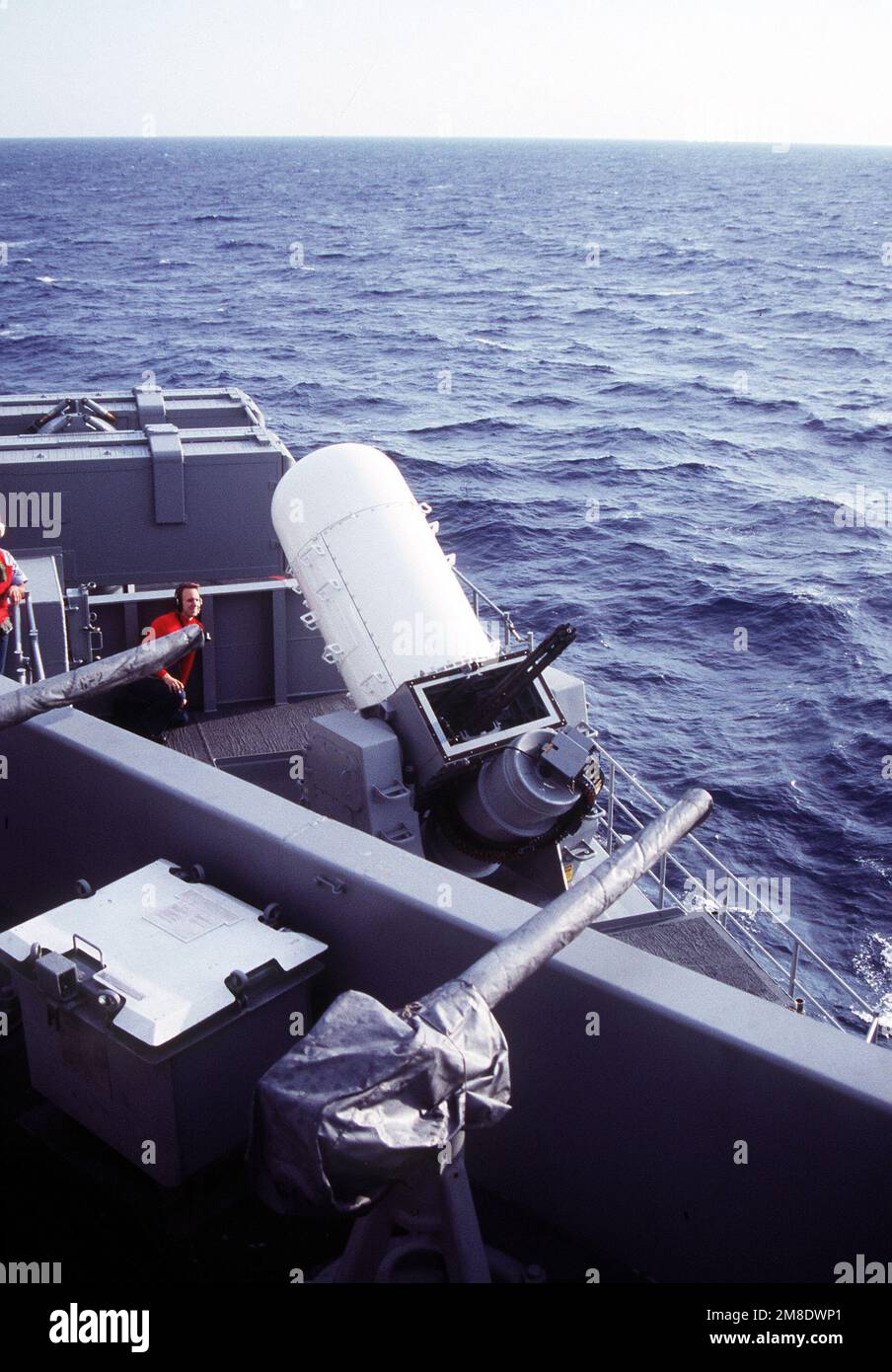 The Mark 16 Phalanx close-in weapon system (CIWS) in Mount 21 aboard ...