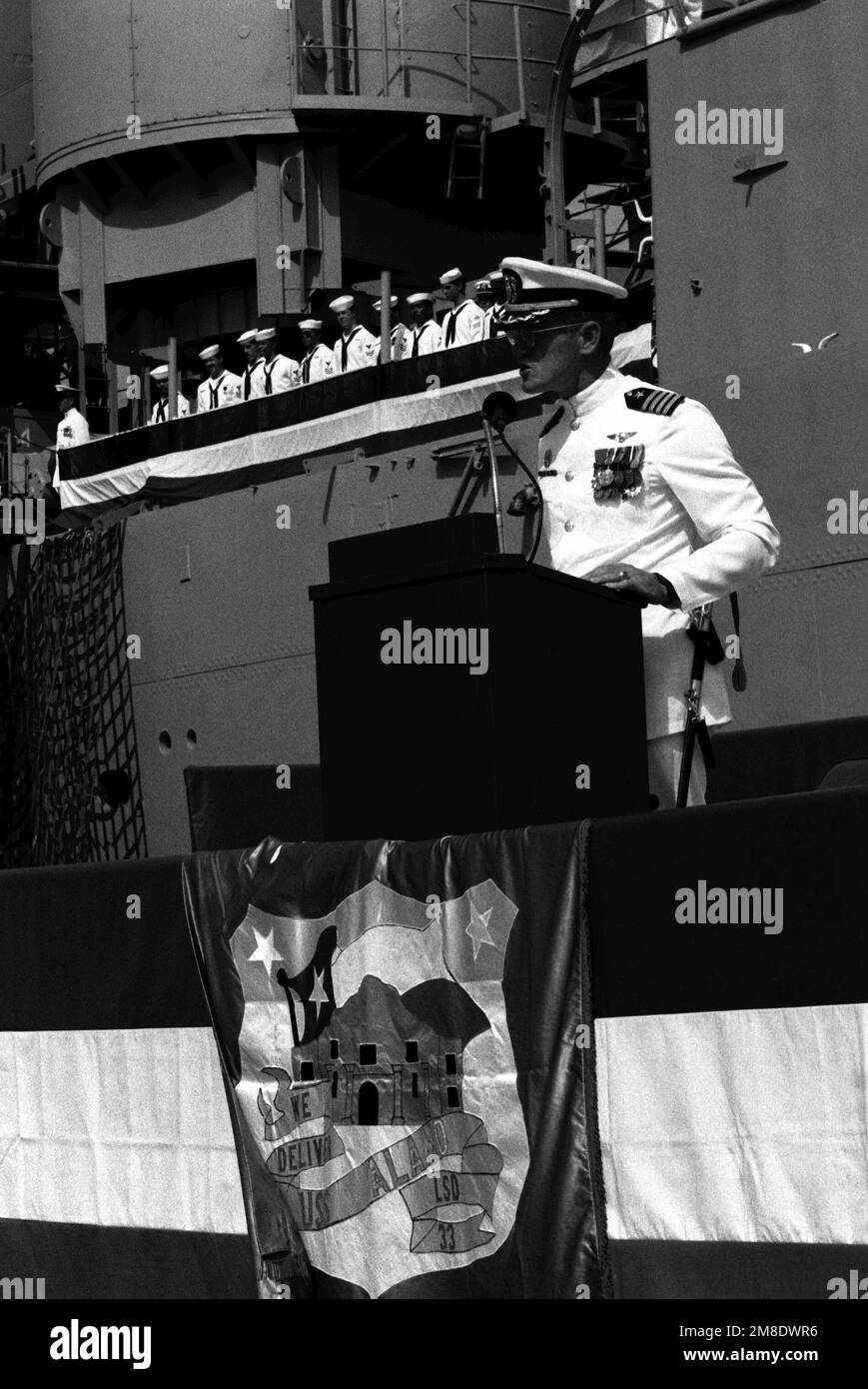 Captain Andrew J. Murphy, Commander, Amphibious Squadron 7, speaks ...