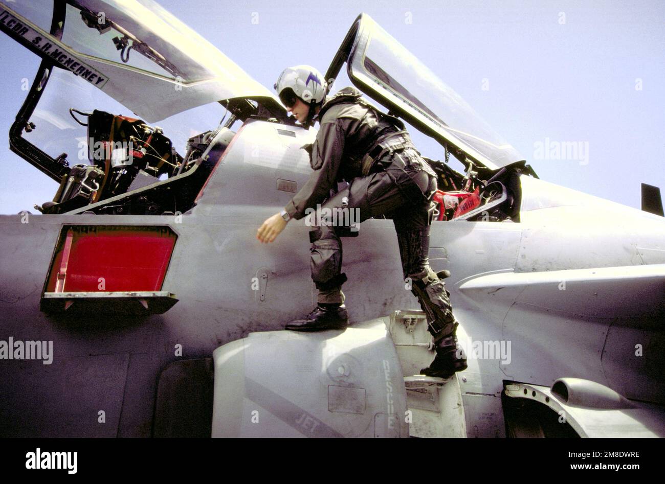 The pilot of a Tactical Electronic Warfare Squadron 135 (VAQ-135) EA-6B ...