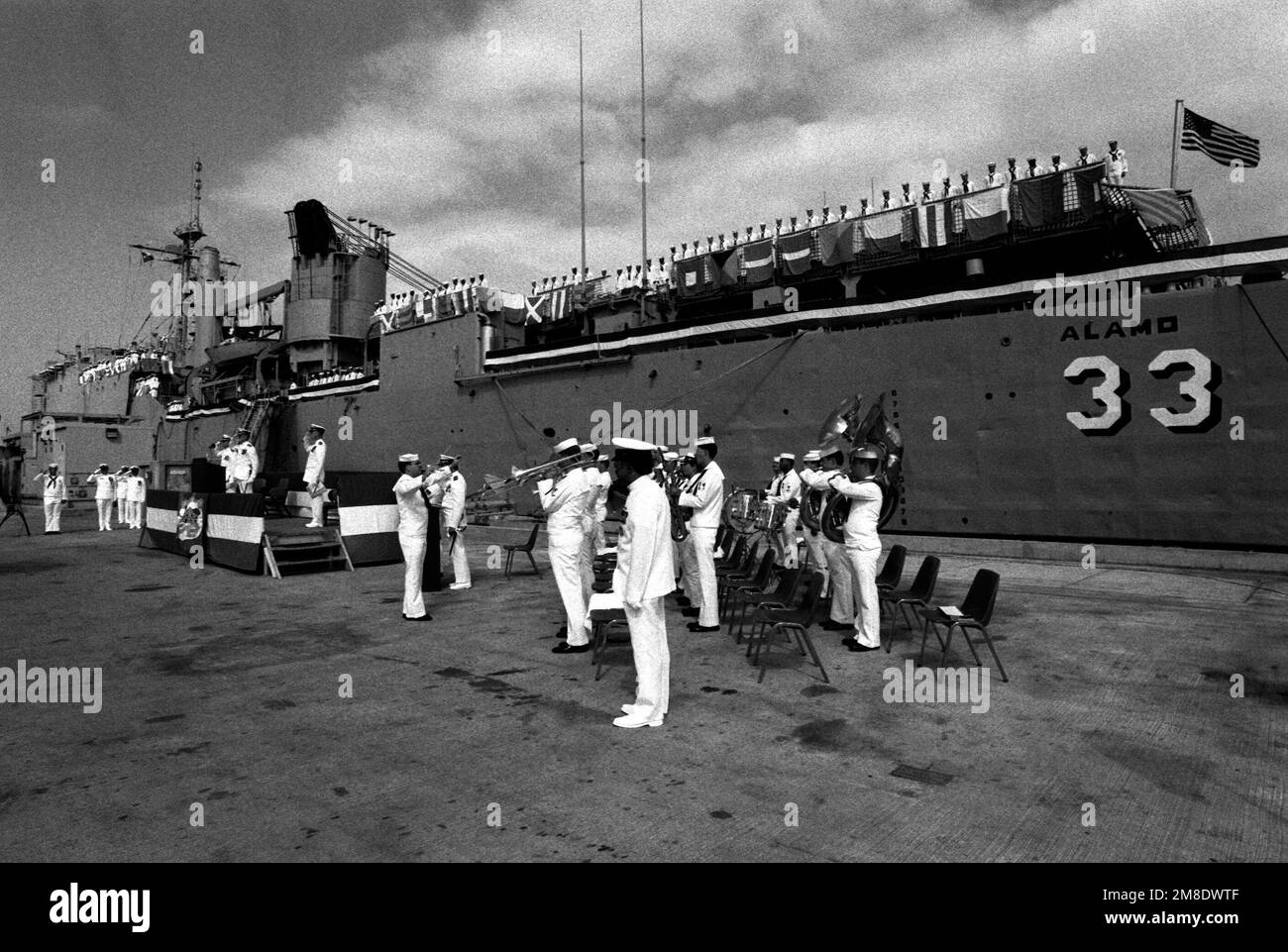 A United States Navy band plays the national anthem during the ...