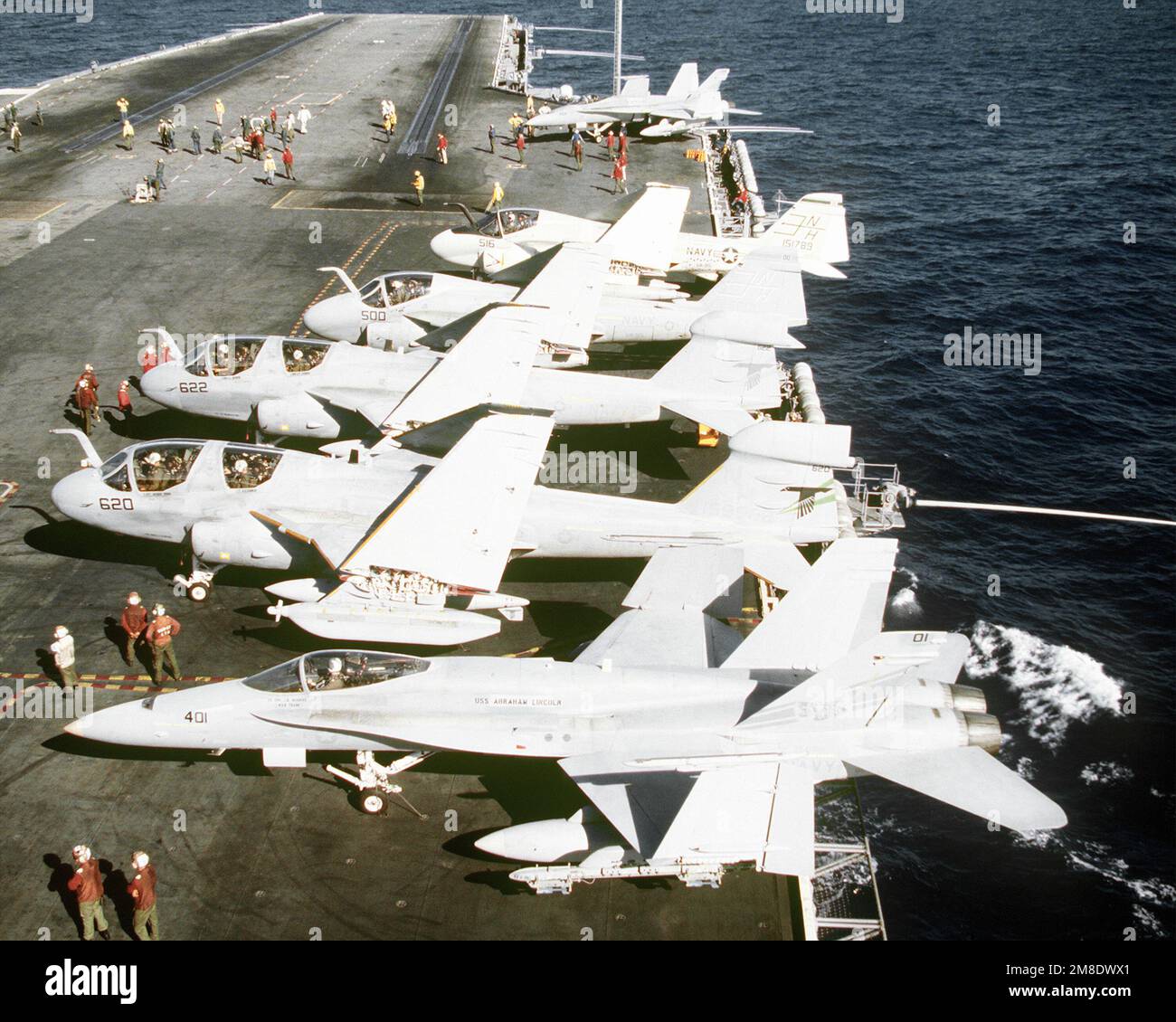 Various aircraft parked on a section of the flight deck on the nuclear ...
