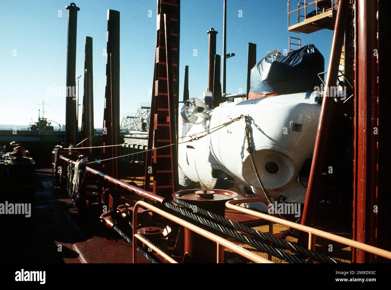 The US Navy deep submergence vehicle TURTLE (DSV 3) sits on the deck of ...