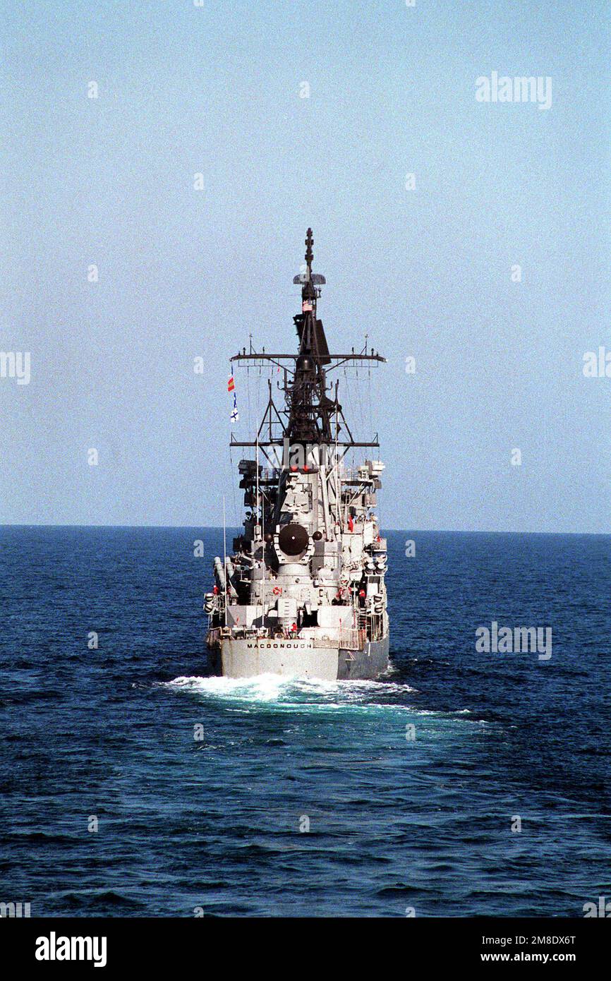 A stern view of the guided missile destroyer USS MACDONOUGH (DDG-39 ...