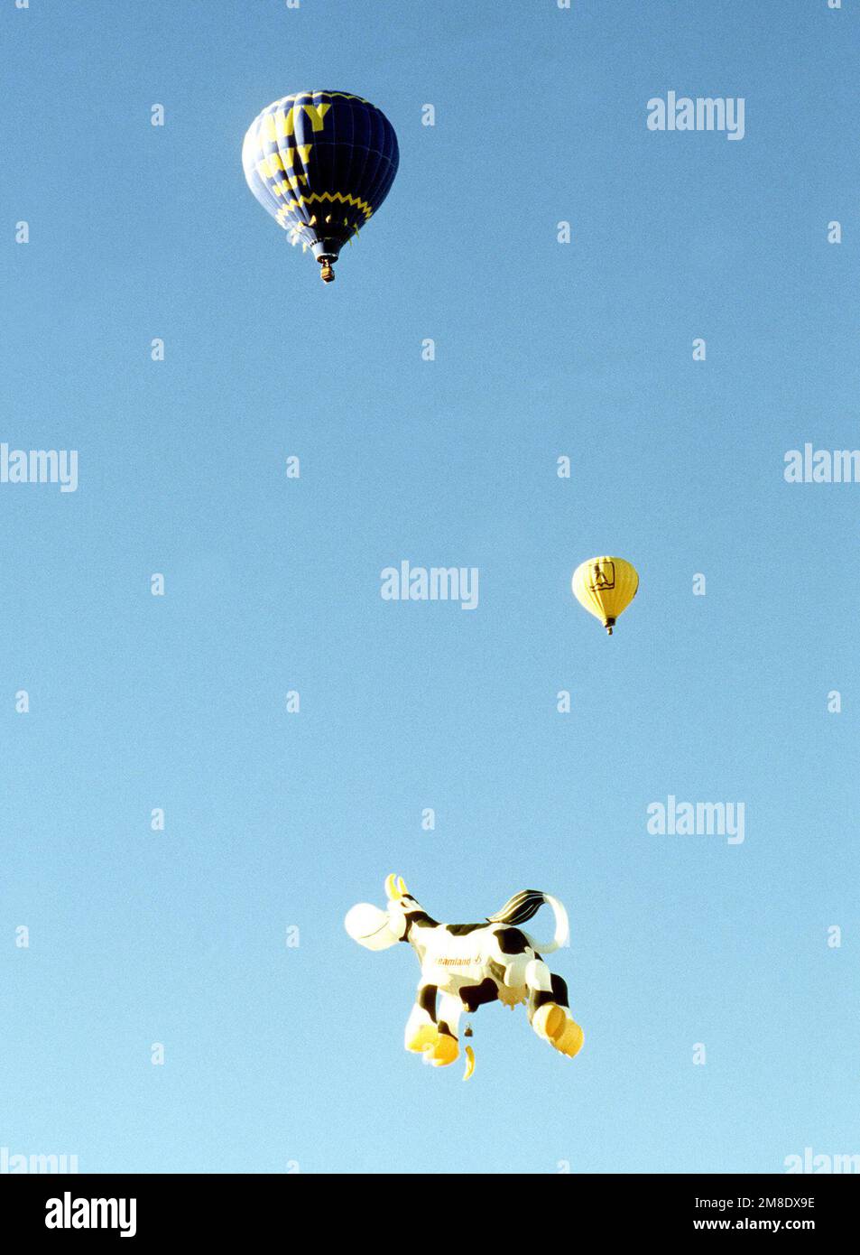 Commercial hot air balloons and a US Navy balloon take part in a race ...