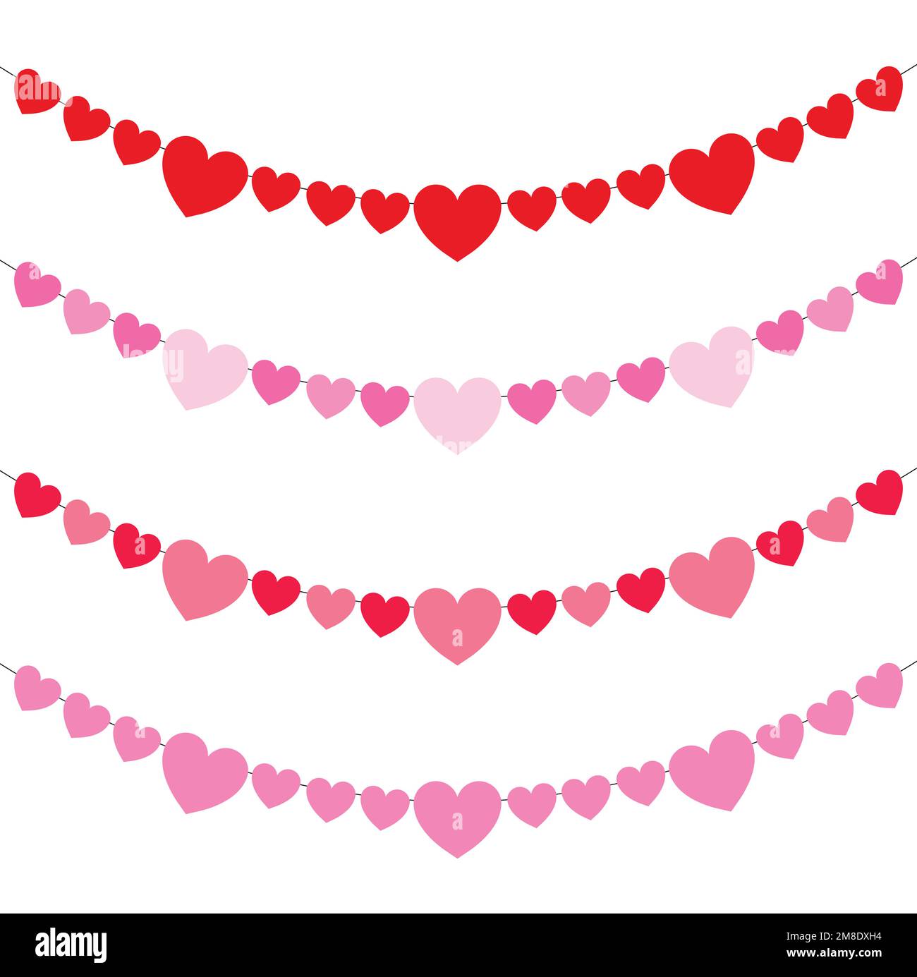 Hearts banner vector illustration isolated on white. Pink and red ...