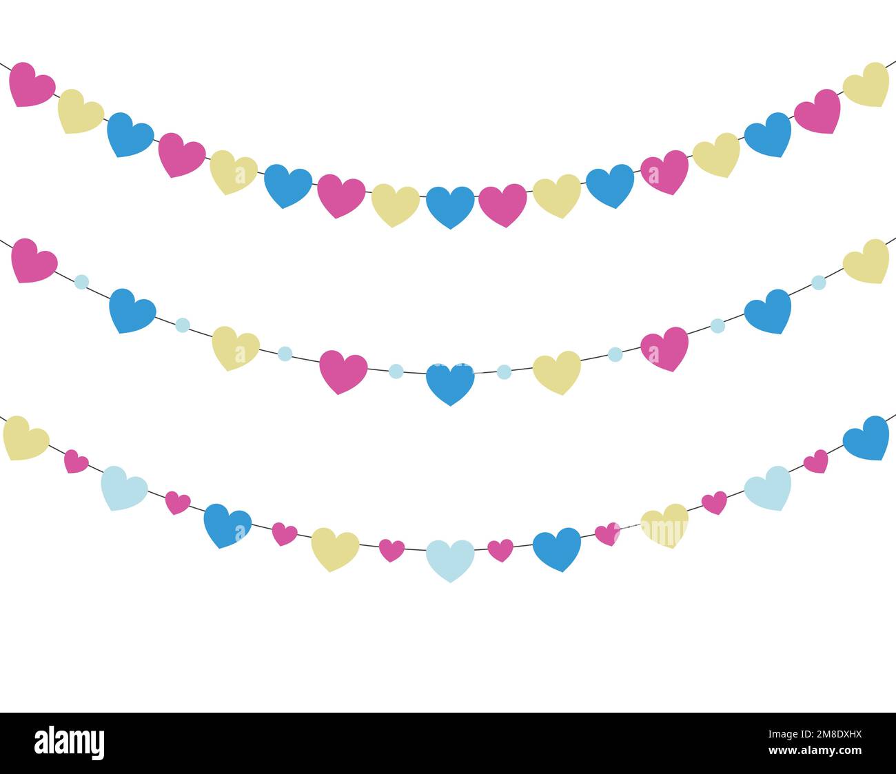 Pastel colorful hearts banner set vector illustration isolated on white ...