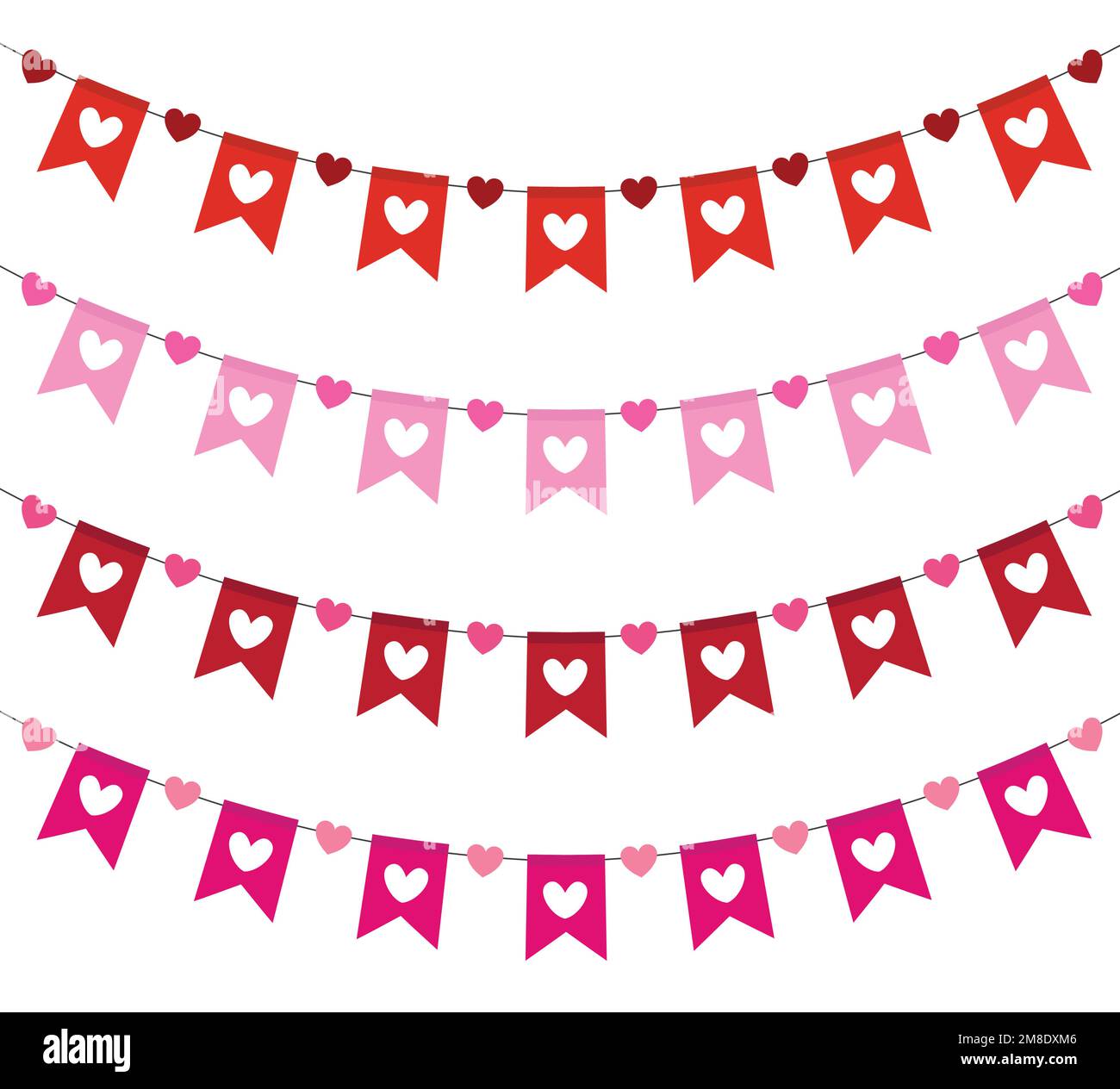 Red and pink hearts banner set vector illustration isolated on white ...