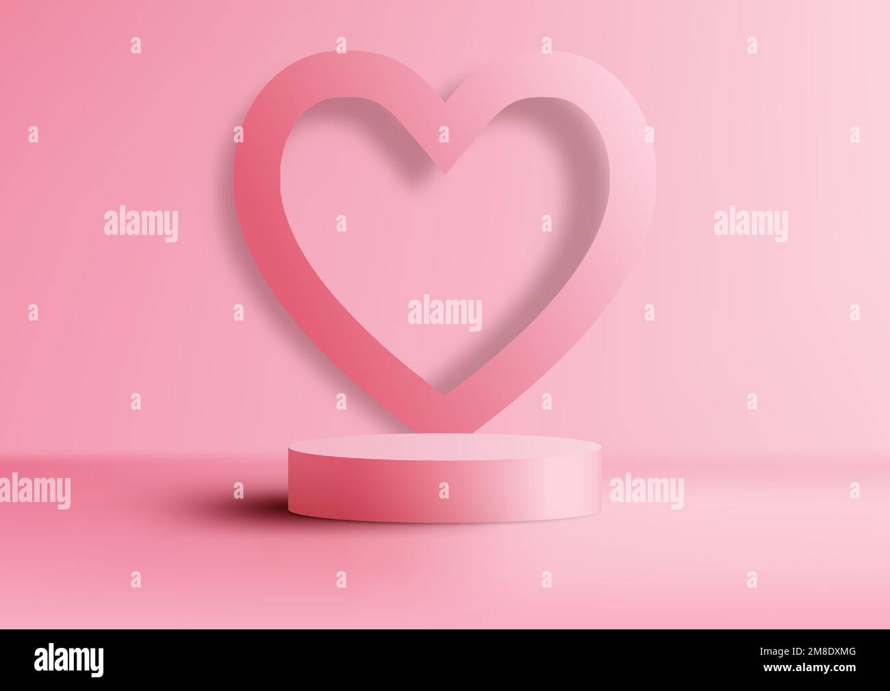 Happy valentine day 3D realistic pink podium platform with pink heart ...