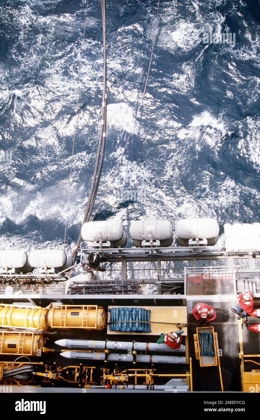 An overhead view from the ship's island of, from left: Linkless ...