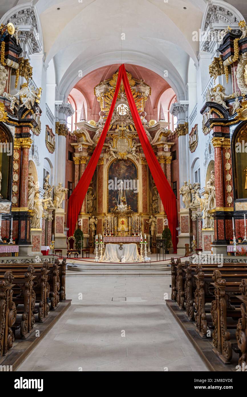 A vertical shot of the altar of the old 17th century St. Martin Church ...