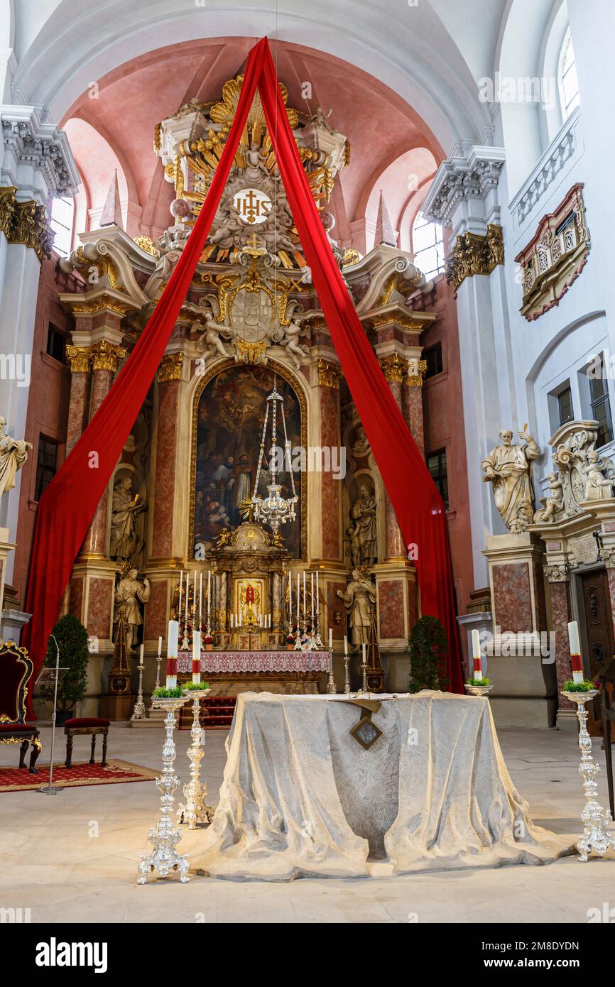 A vertical shot of the altar of the old 17th century St. Martin Church ...