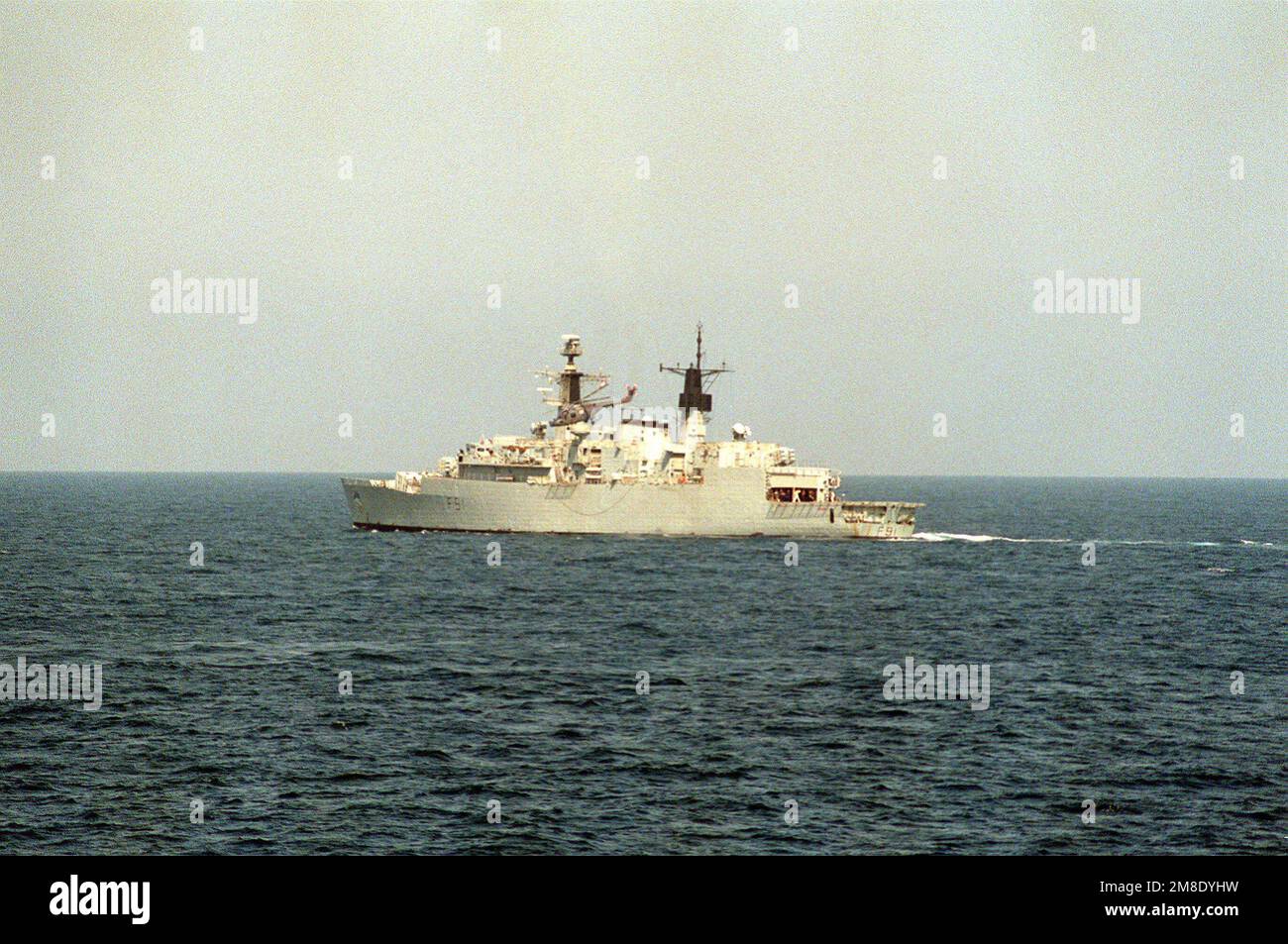 A Royal Navy Lynx helicopter takes off from the flight deck of the ...