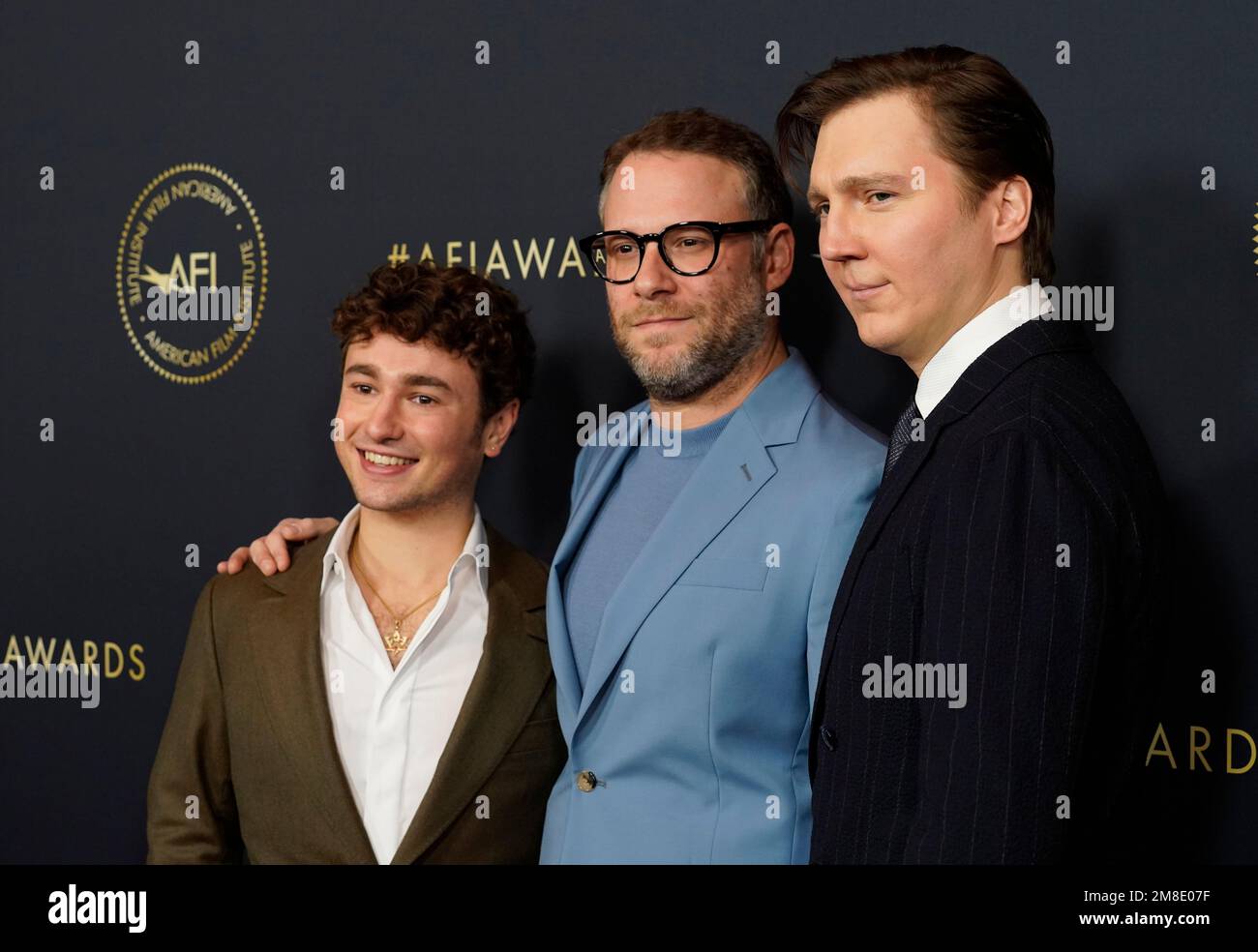 From left, Gabriel LaBelle, Seth Rogen and Paul Dano, cast members in ...