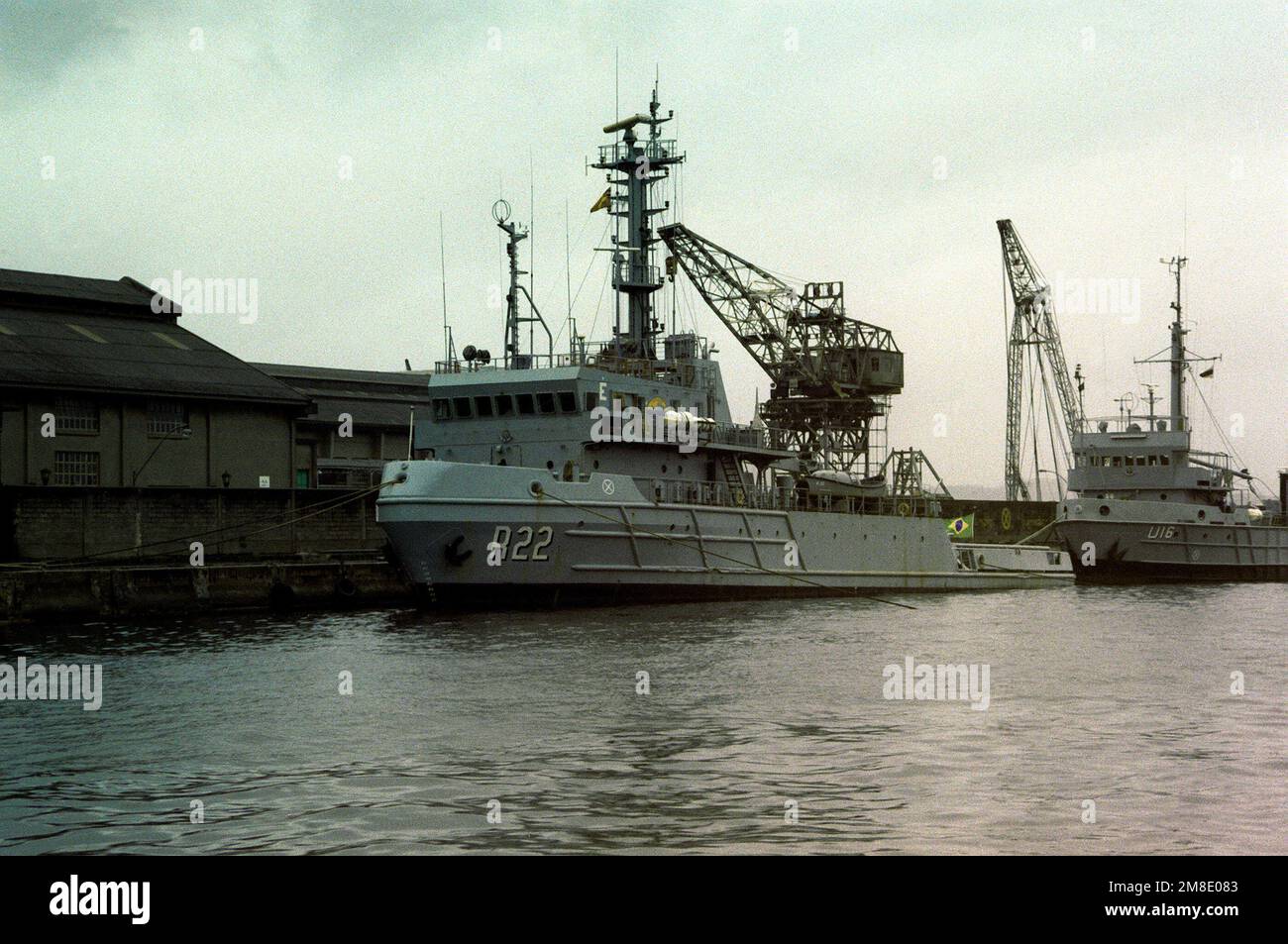 A port bow view of the Brazilian fleet ocean tug TRIDENTE (R-22) tied ...