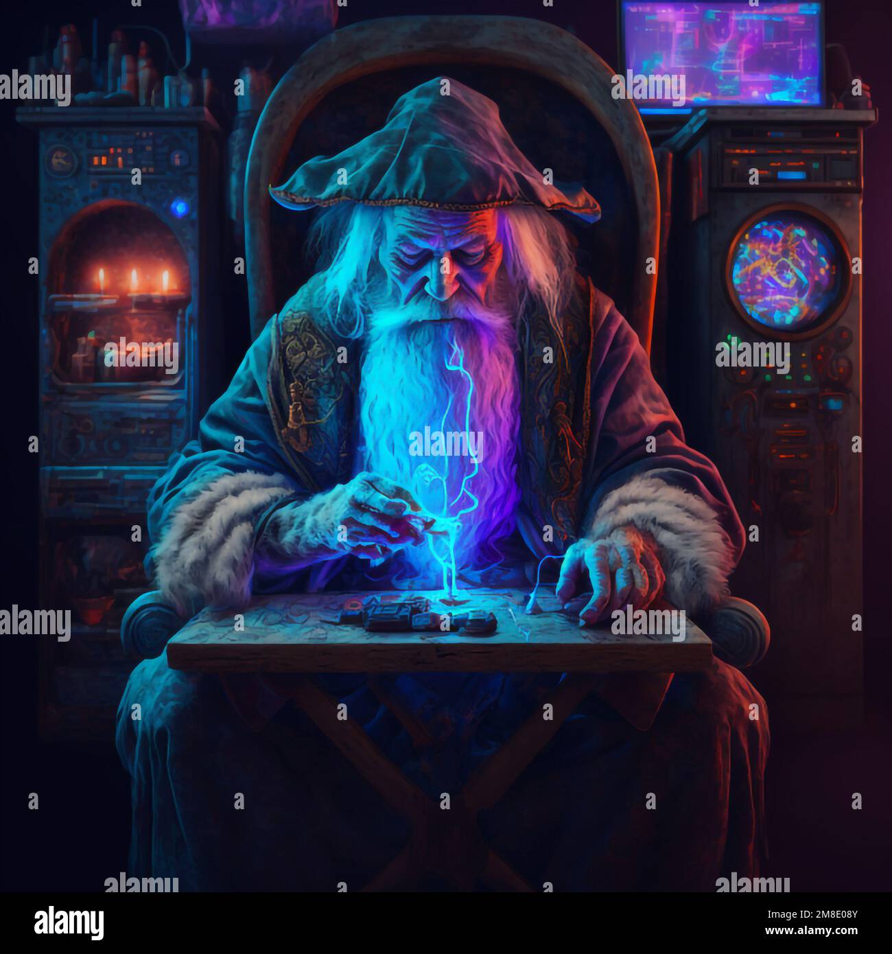 WIZARD CONJURING MAGIC Stock Photo - Alamy