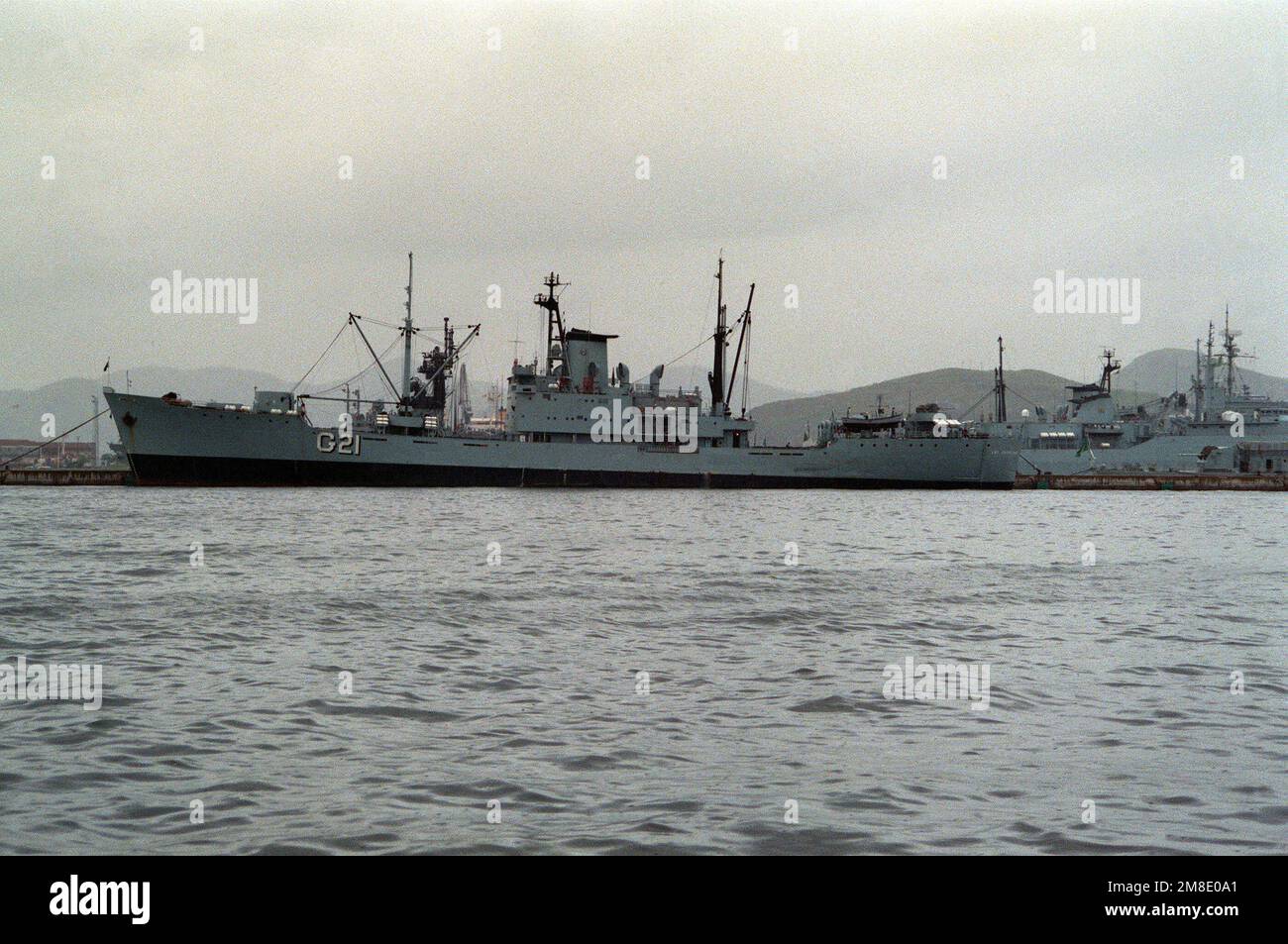 A port beam view of the Brazilian transport ship ARY PARREIRAS (G-21 ...