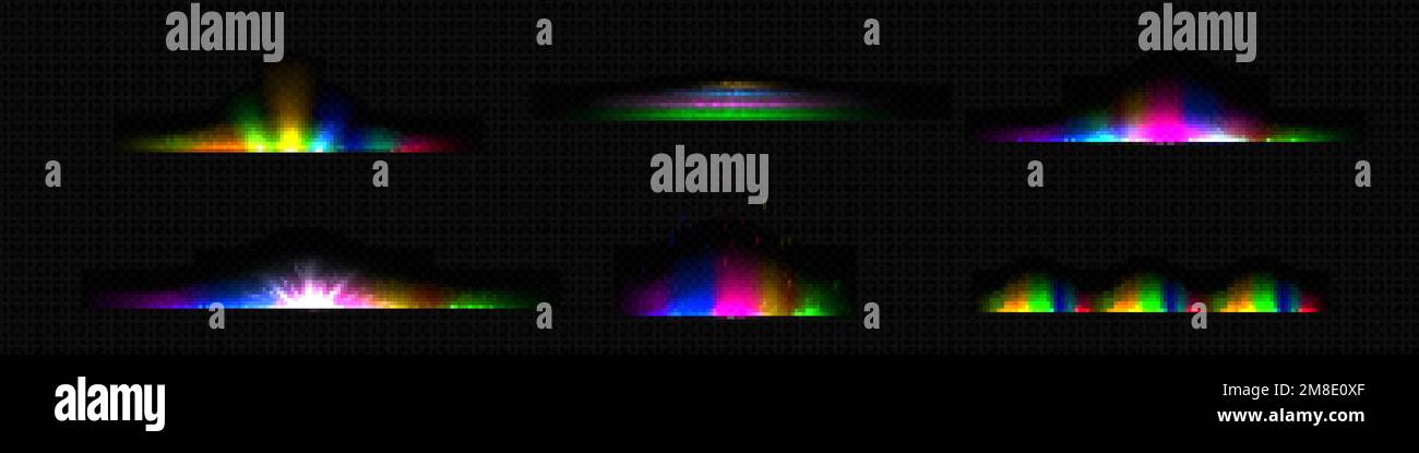 Light dividers, rainbow sunshine, glow effect lines with colorful light ...