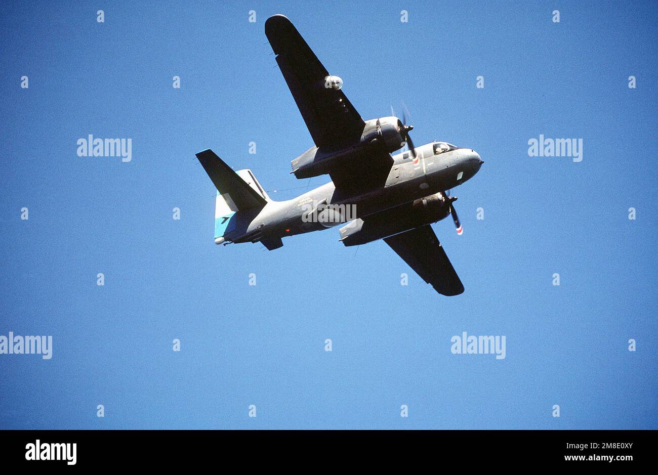 An Argentine navy S-2E Tracker aircraft passes over th nuclear-powered ...