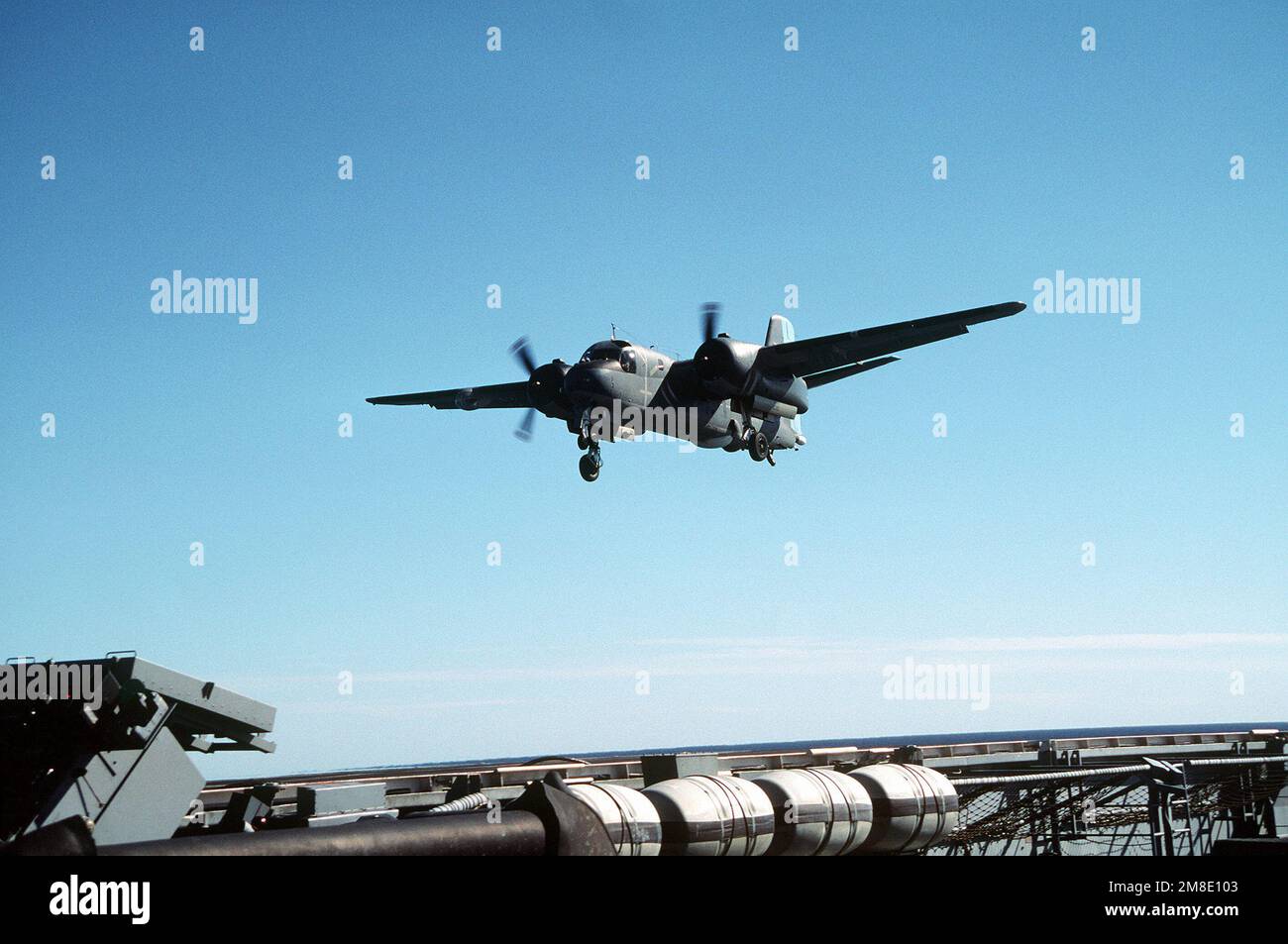 An Argentine navy S-2E Tracker aircraft prepares to land on the nuclear ...