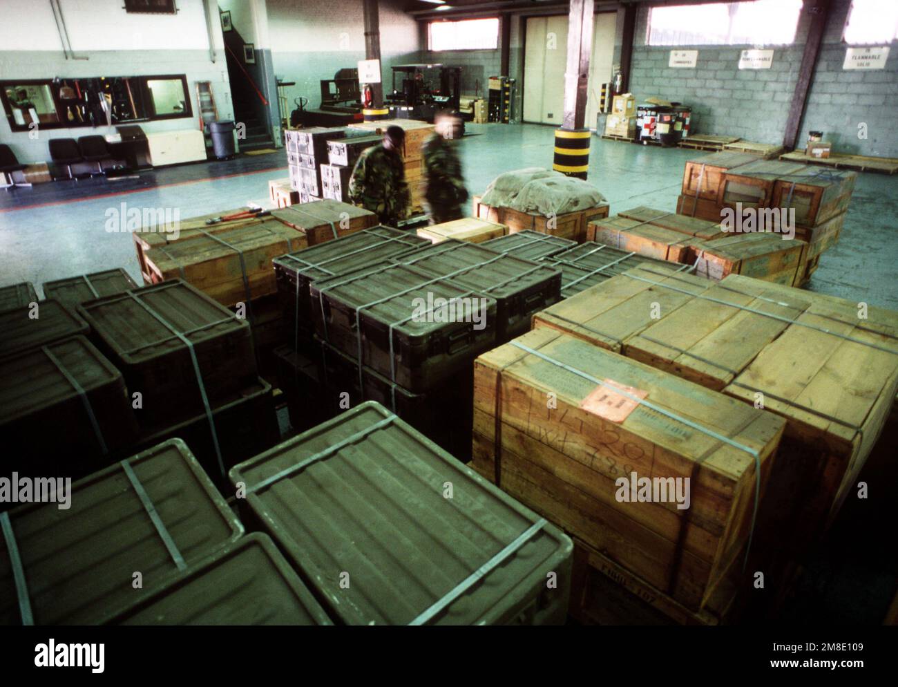 Surplus medical equipment sit sin a warehouse on the base. The donated ...