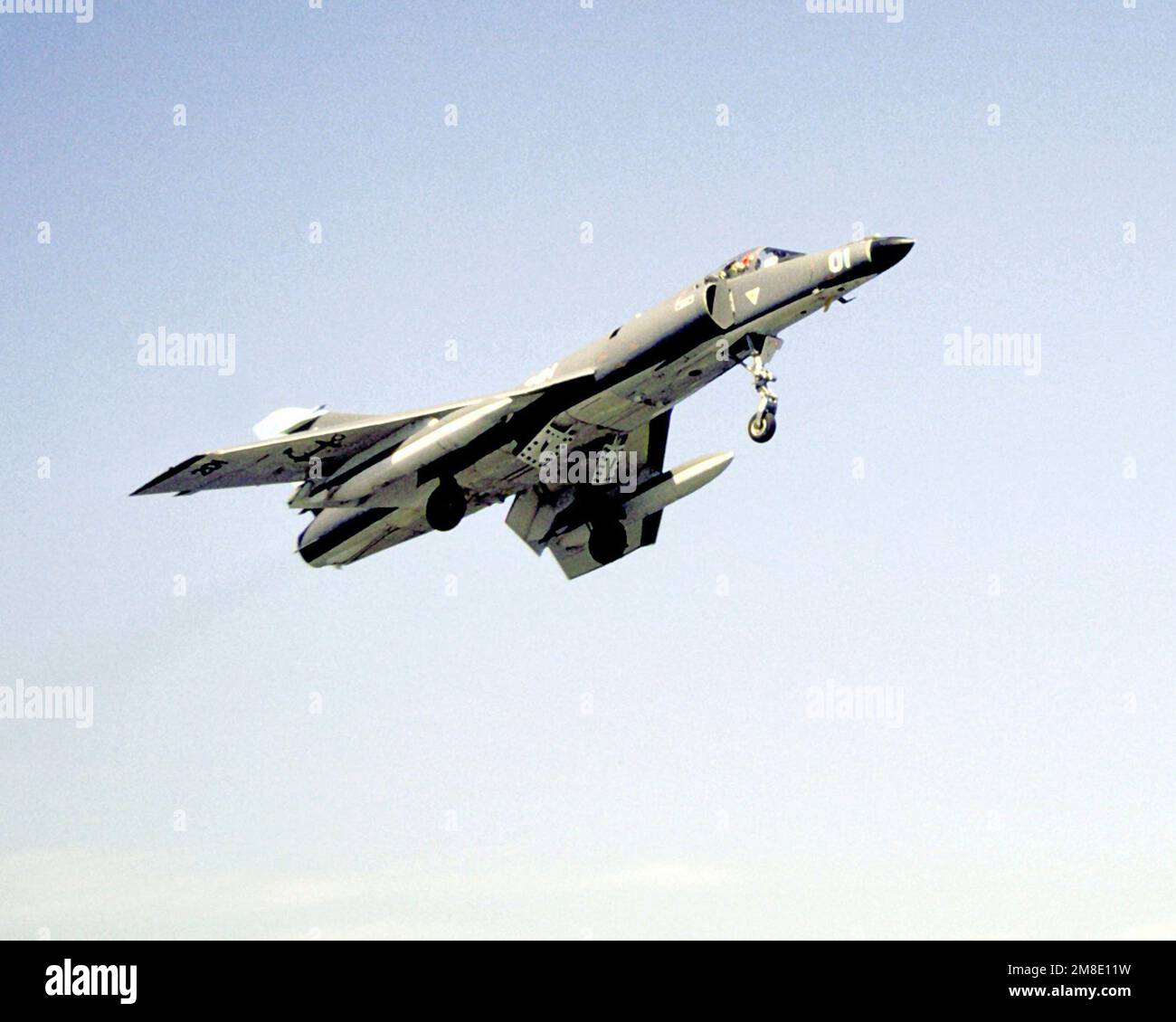 A Super Etendardd aircraft of the Argentine Navy passes over the flight ...