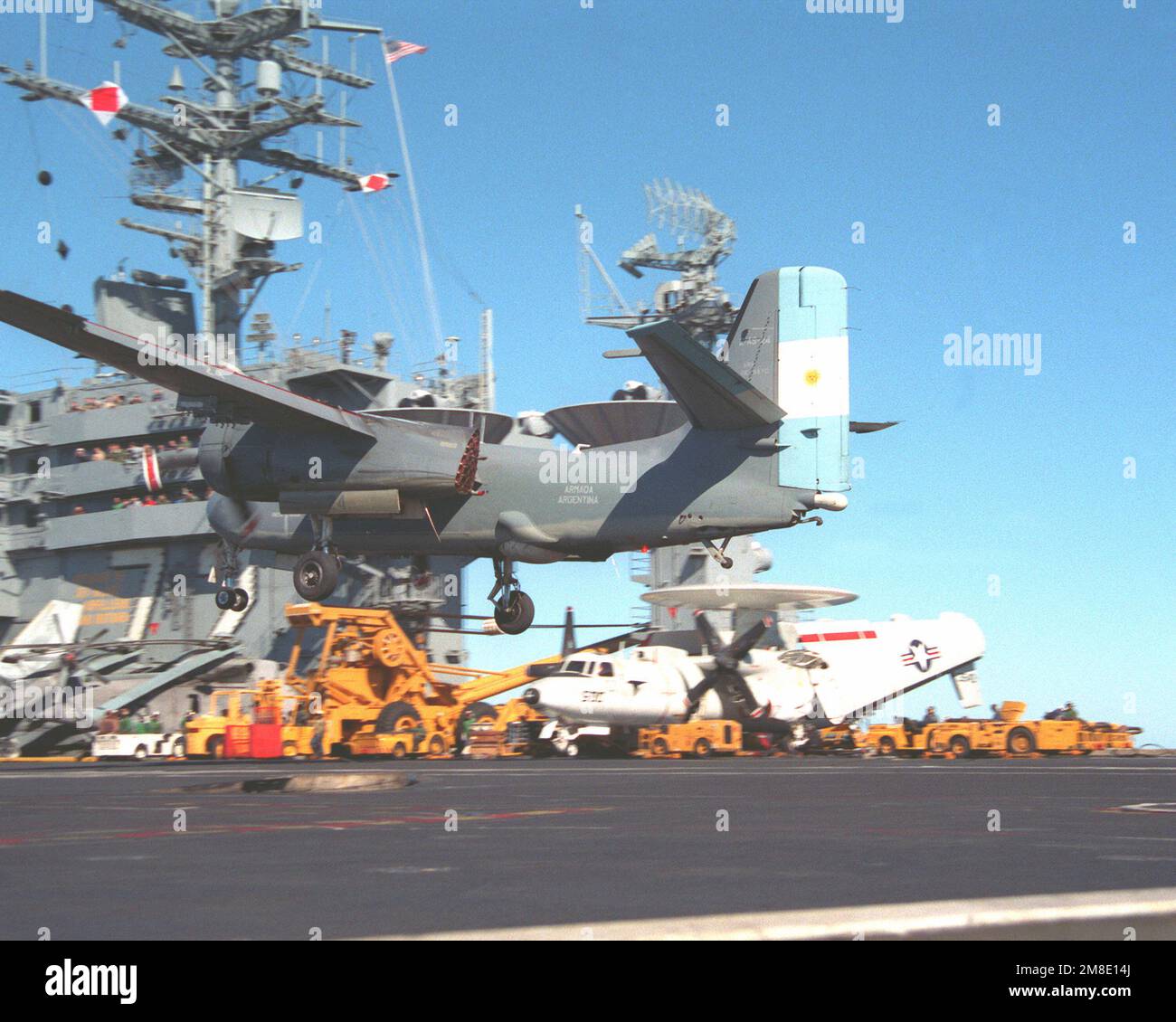 An S-2 Tracker aircraft of the Argentine navy prepares to briefly touch ...