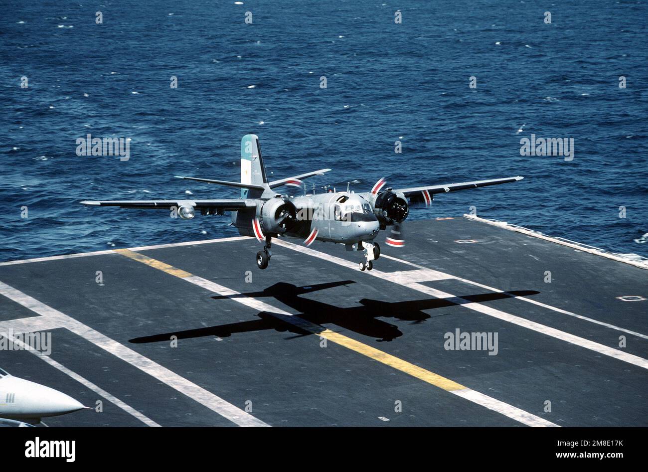 An Argentine navy S-2E Tracker aircraft lands on the nuclear-powered ...