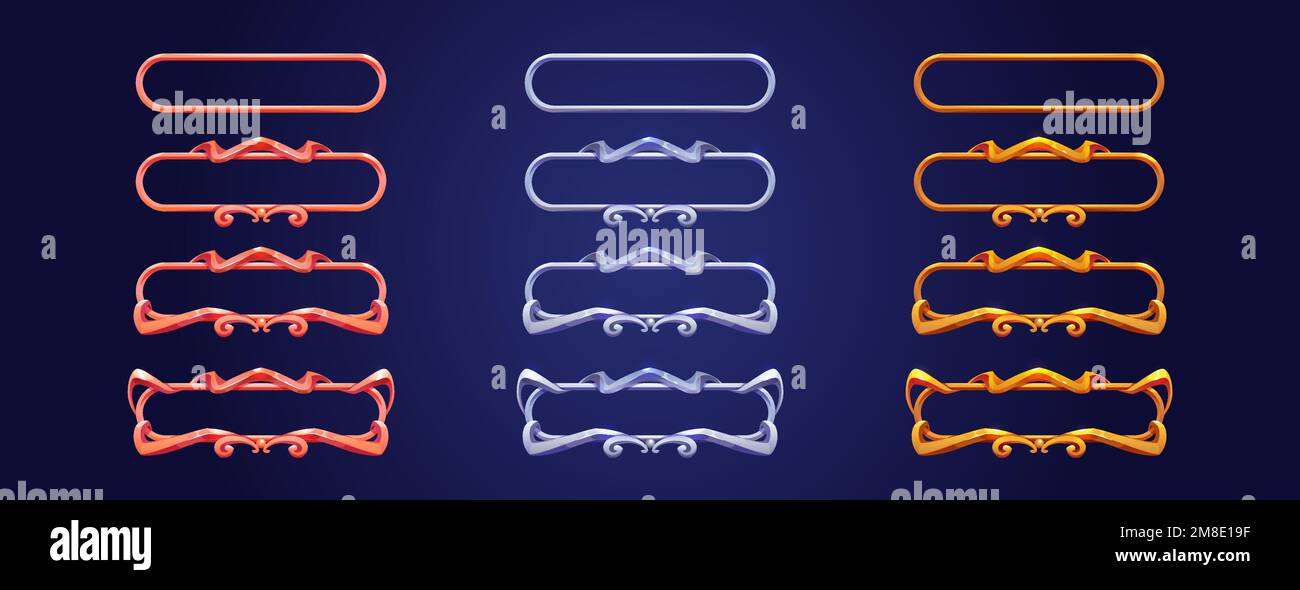 Medieval metal frames set on dark background. Cartoon vector ...