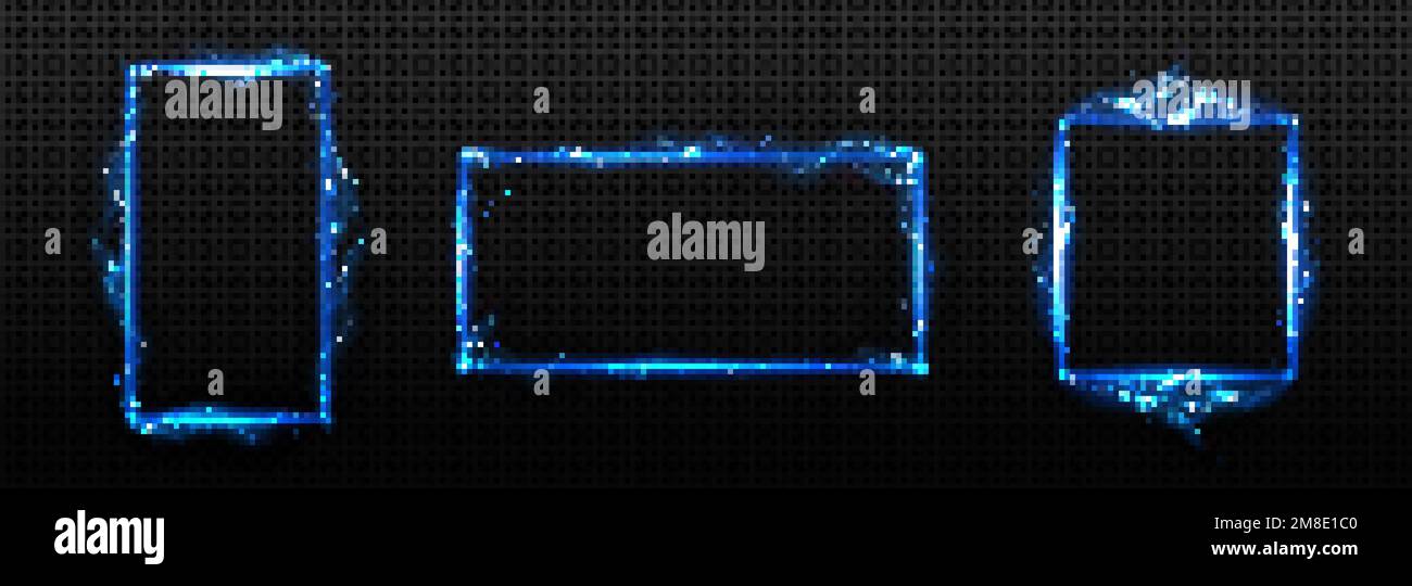 Lightning frames, blue electric borders of rectangular and square ...