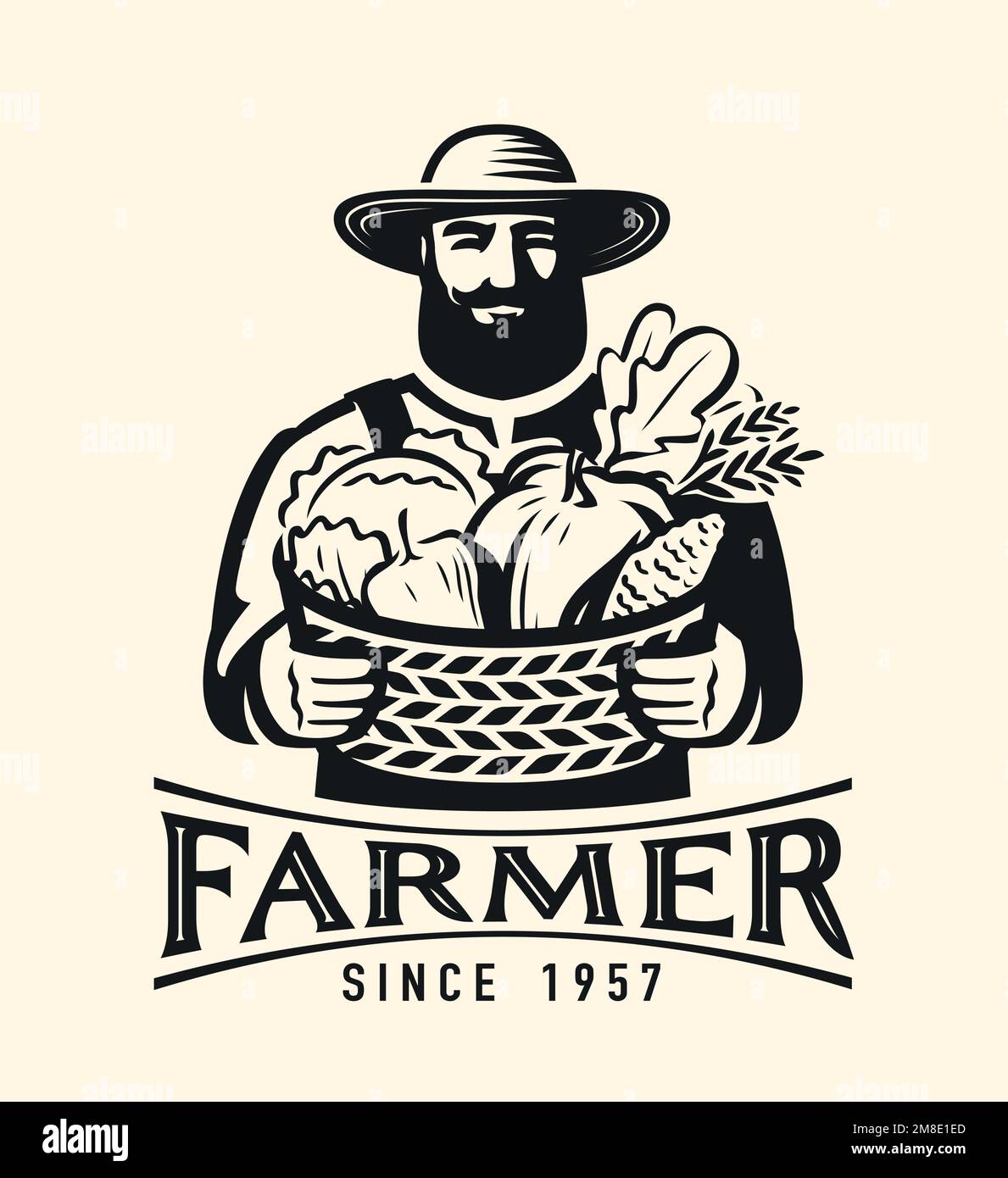 Farmer with a basket, full of fresh vegetables. Agriculture, farming ...