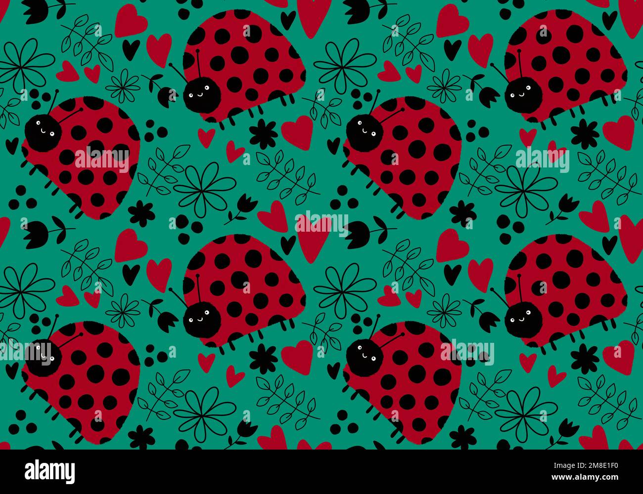 Cartoon animals seamless beetle ladybug pattern for wrapping paper and ...