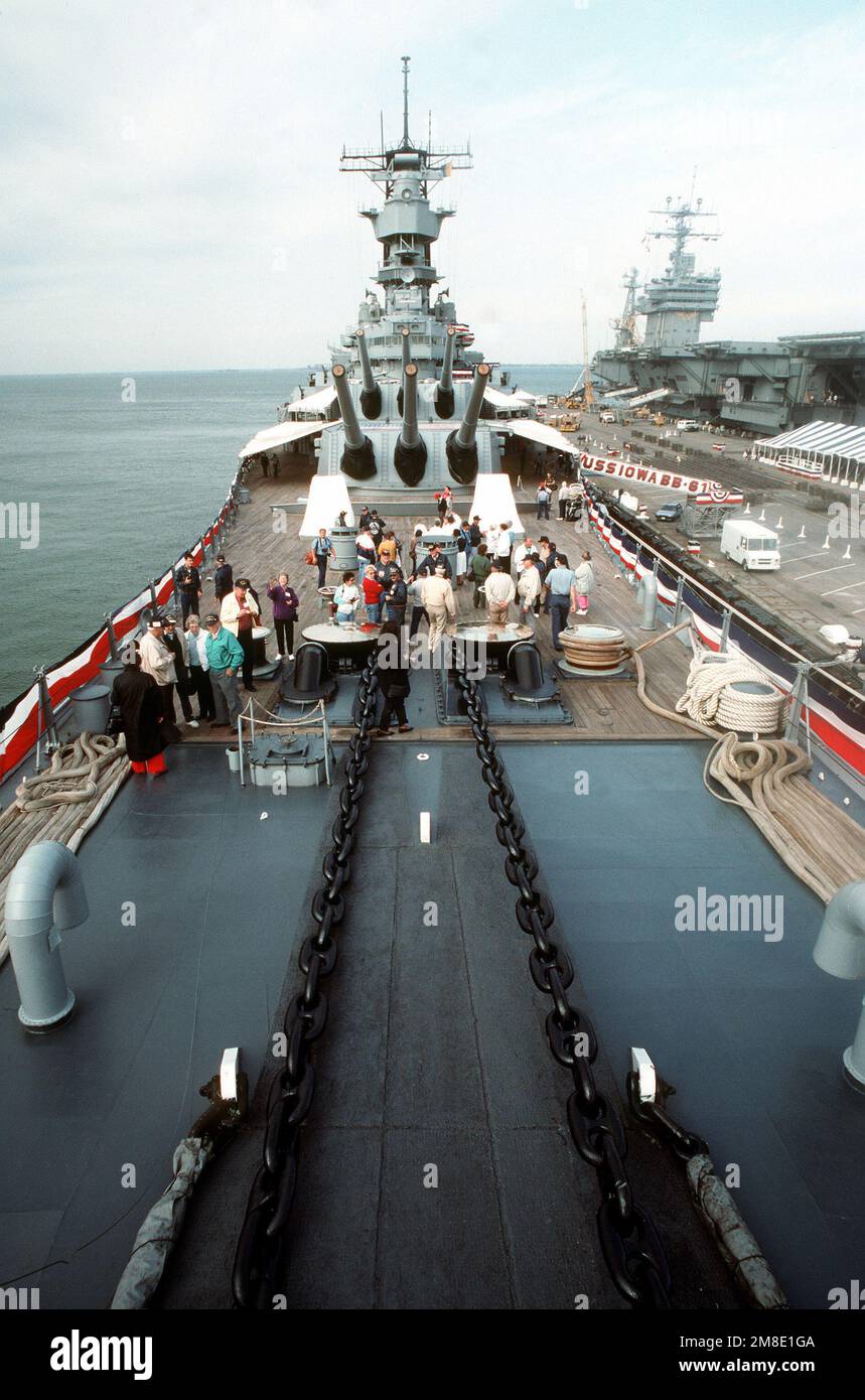 Crew members and their guests tour the battleship USS IOWA (BB-61 ...