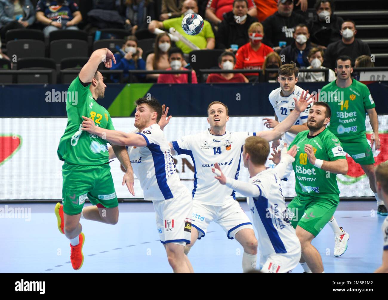 Bozo Andjelic (Montenegro) against Iceland. EHF Euro 2022. Main Round ...