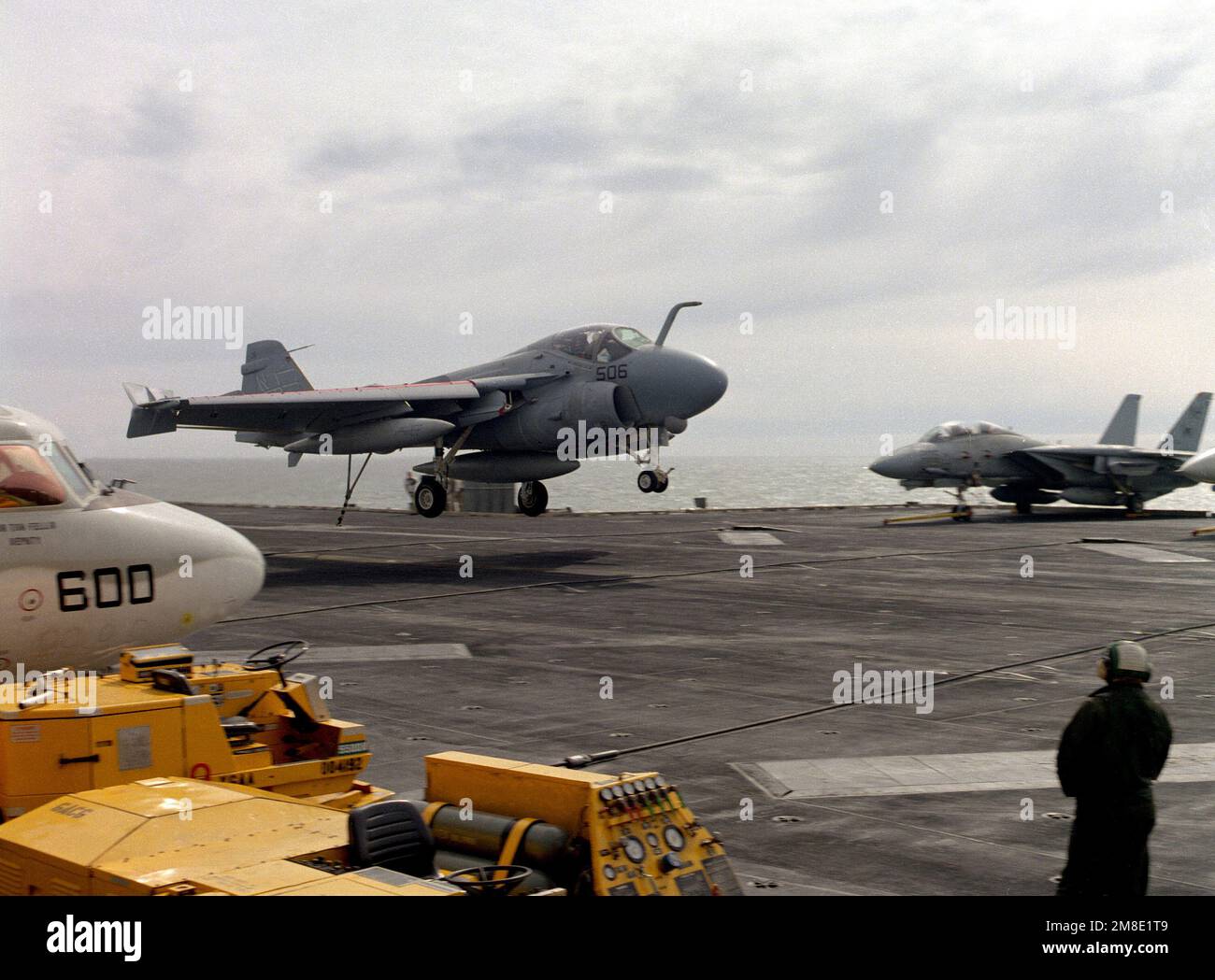 An Attack Squadron 95 (VA-95) A-6E Intruder aircraft prepares to catch ...