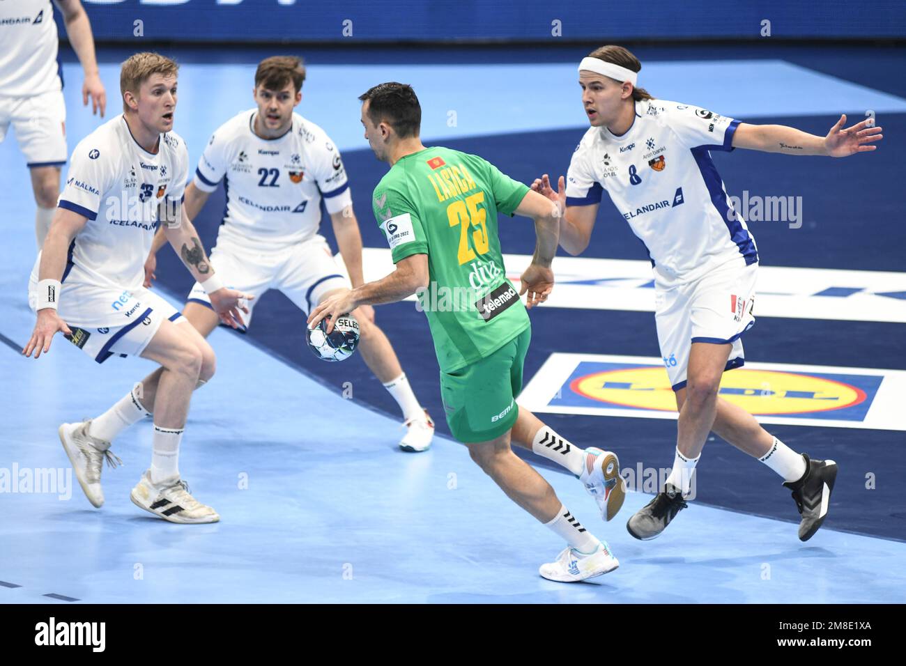 Iceland defense: Aron Palmarsson and Sigvaldi Gudjonsson covering Marko ...
