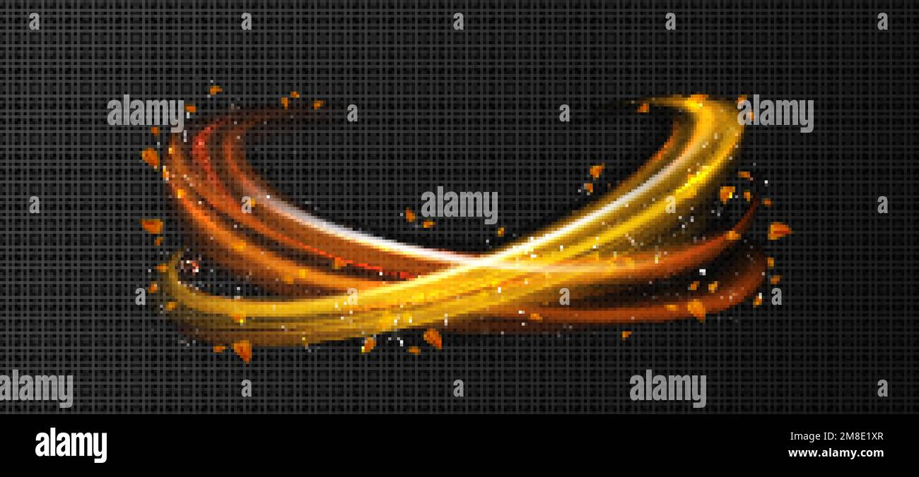 light effect bright twinkle vortex with yellow autumn leaves. Wind ...
