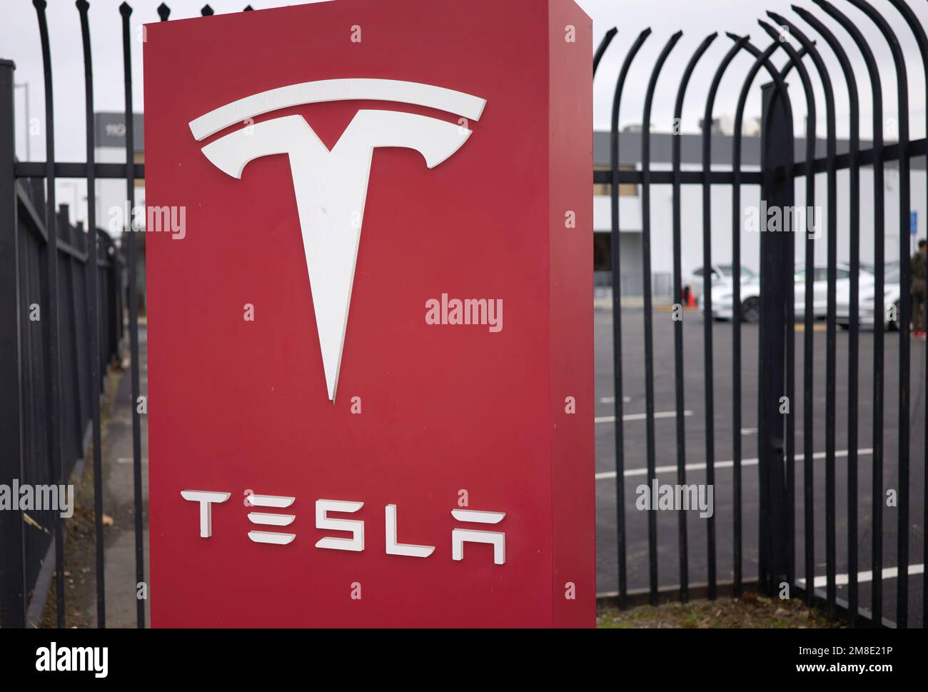 Santa Monica, California, USA. 13th Jan, 2023. A Tesla sign outside a ...