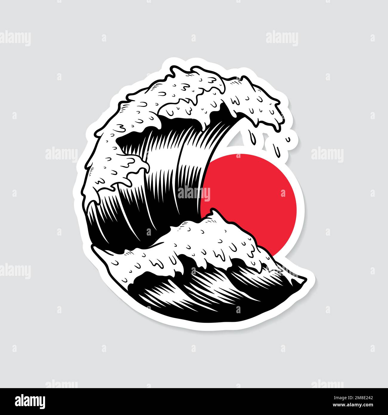 Traditional Japanese wave sticker with white border vector Stock Vector ...