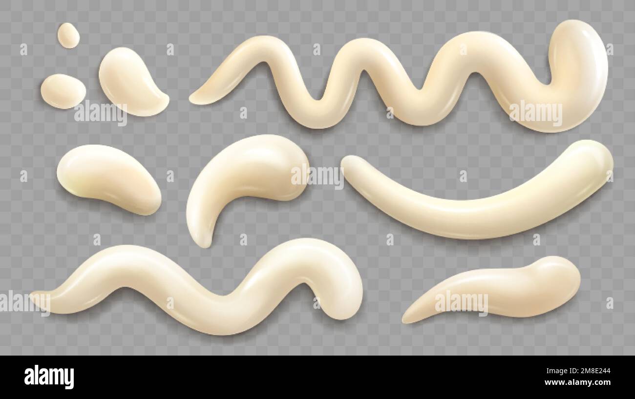 Drips of mayonnaise, cheese sauce or vanilla cream isolated on ...
