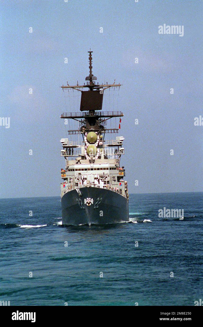 A bow view of the guided missile cruiser USS ENGLAND (CG-22) underway ...