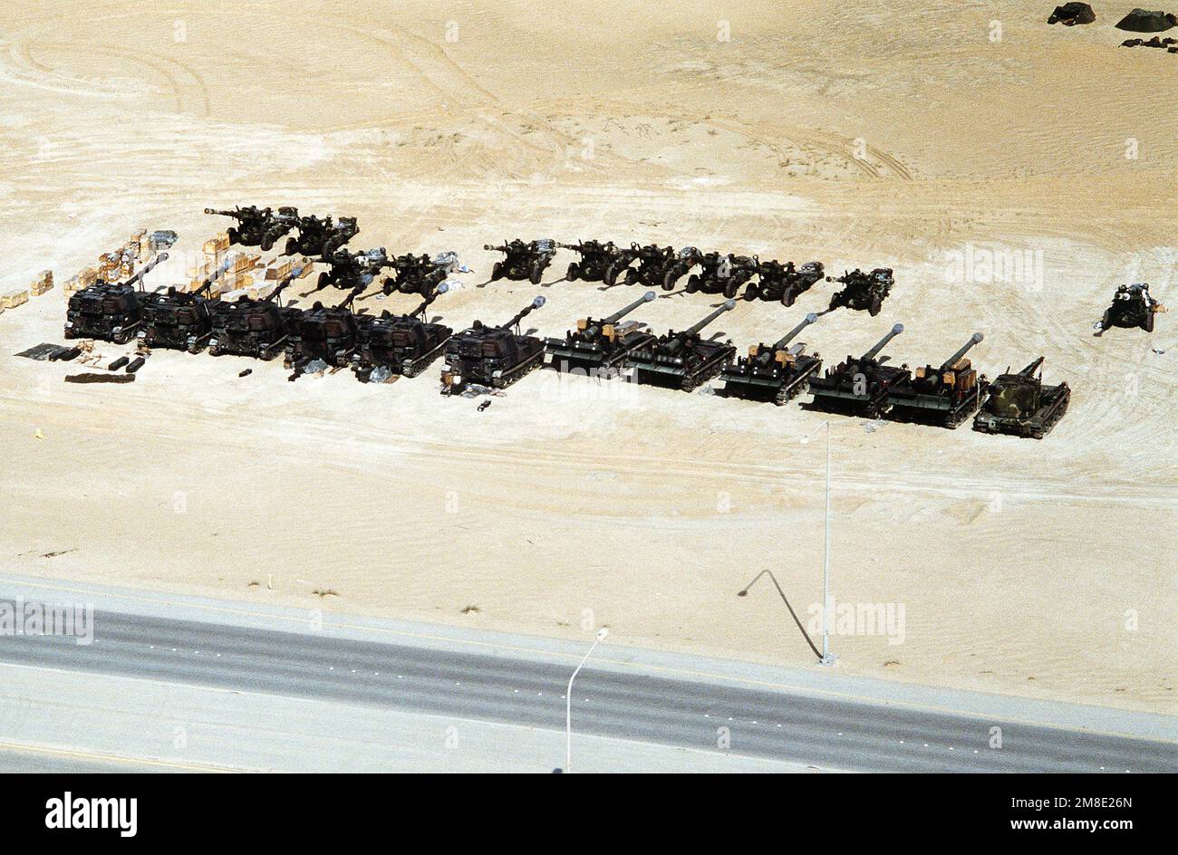Artillery pieces sit in rows at the First Marine Expeditionary Force (I ...