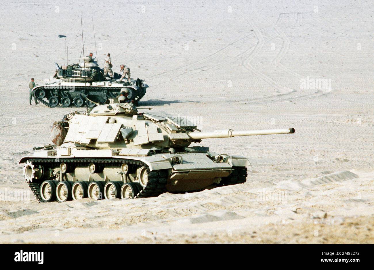 Two Marine Corps M-60A1 main battle tanks from the 3rd Tank Battalion ...