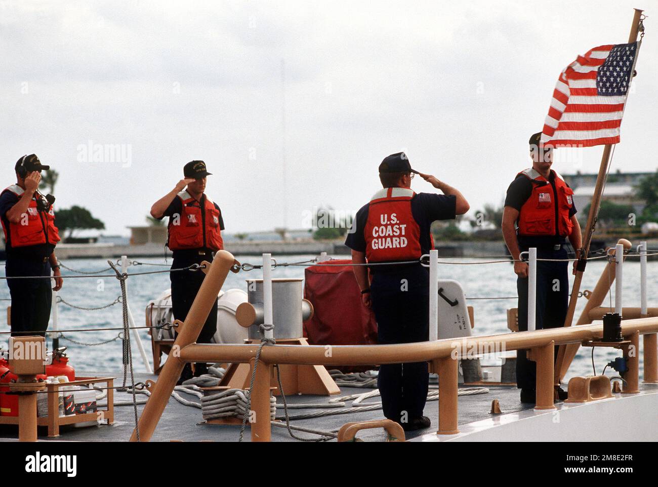 Crewmen aboard the Coast Guard large patrol craft USCGC KISKA (WPB-1336 ...